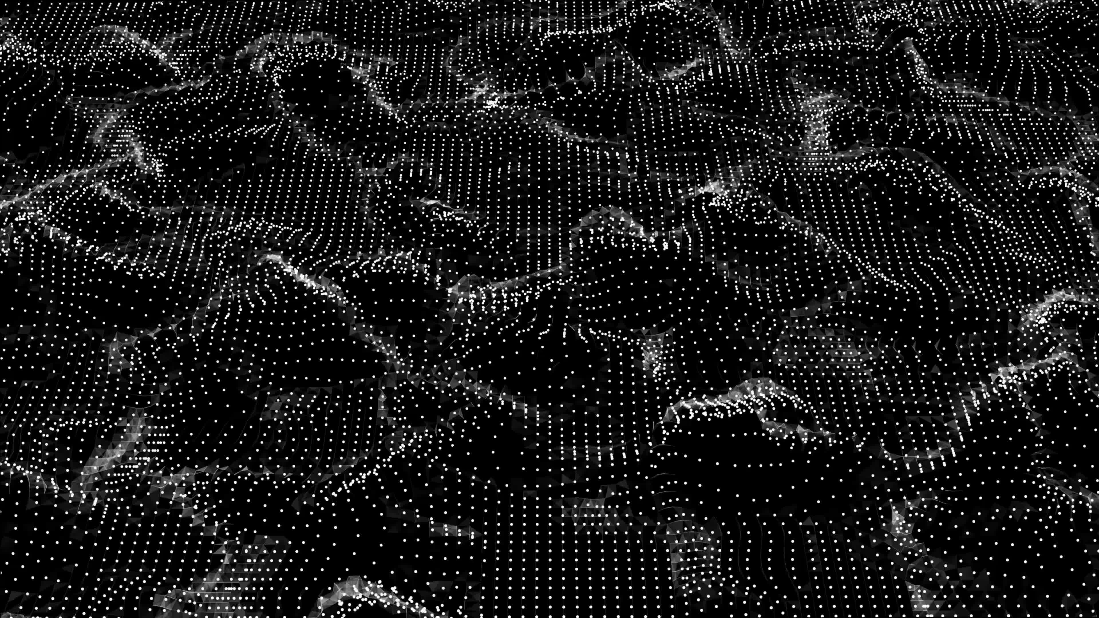 futuristic grid wave of white halftone digital dots data smooth seamless animation on dark with ...