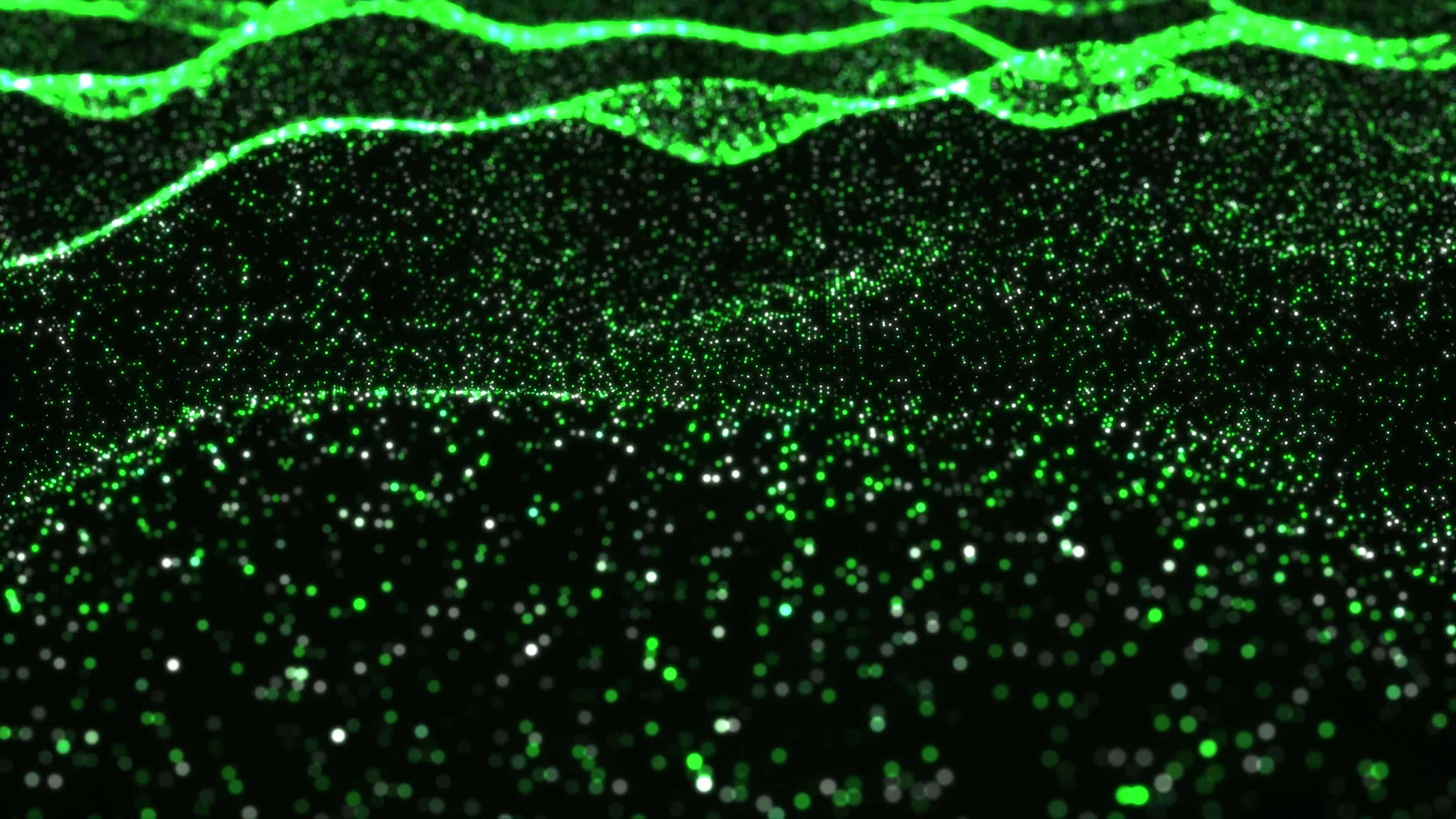 Green Flowing Moving On Waved Surface Cyber Sea Waves Floating Dots Background Global Network