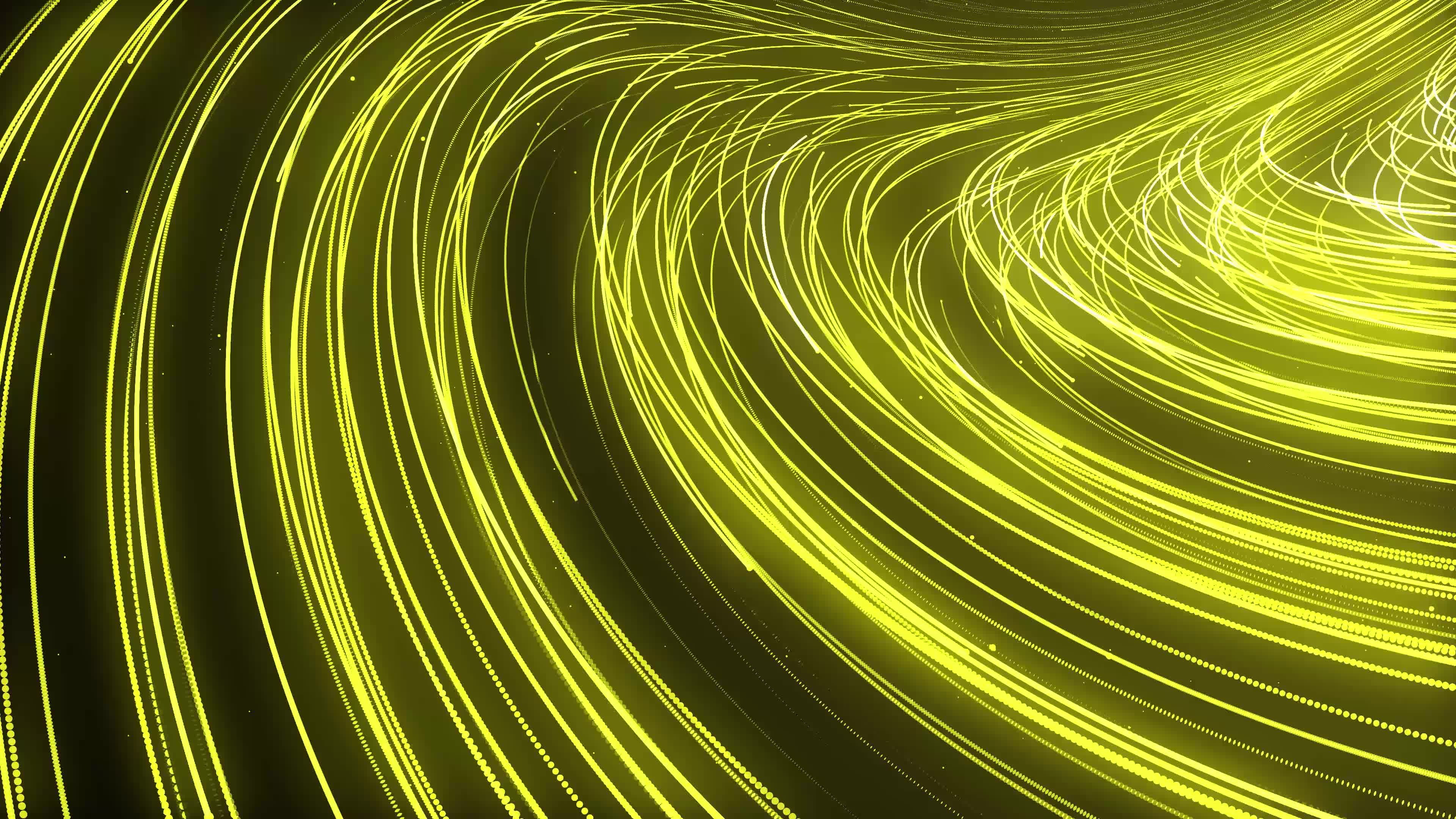 Flowing yellow bright lines dynamic animation design. Floating glowing ...
