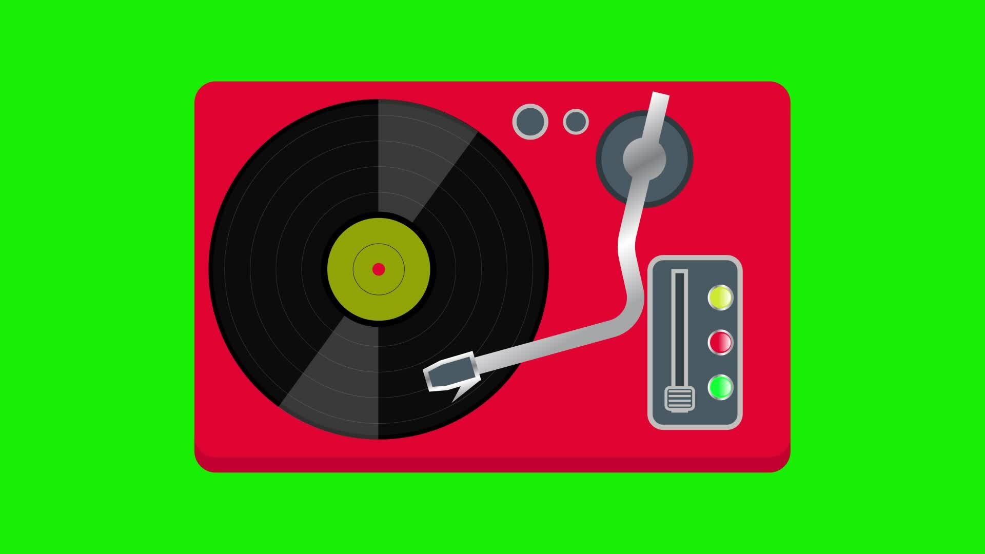 Cartoon Phonography Vinyl Record Music Animation on Green Background ...