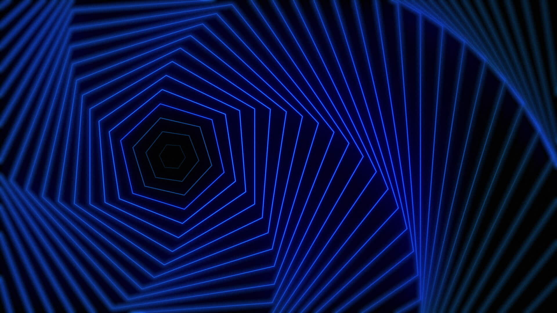 Simple minimalist blue geometric background with gently radiating and twisting hexagon shapes ...