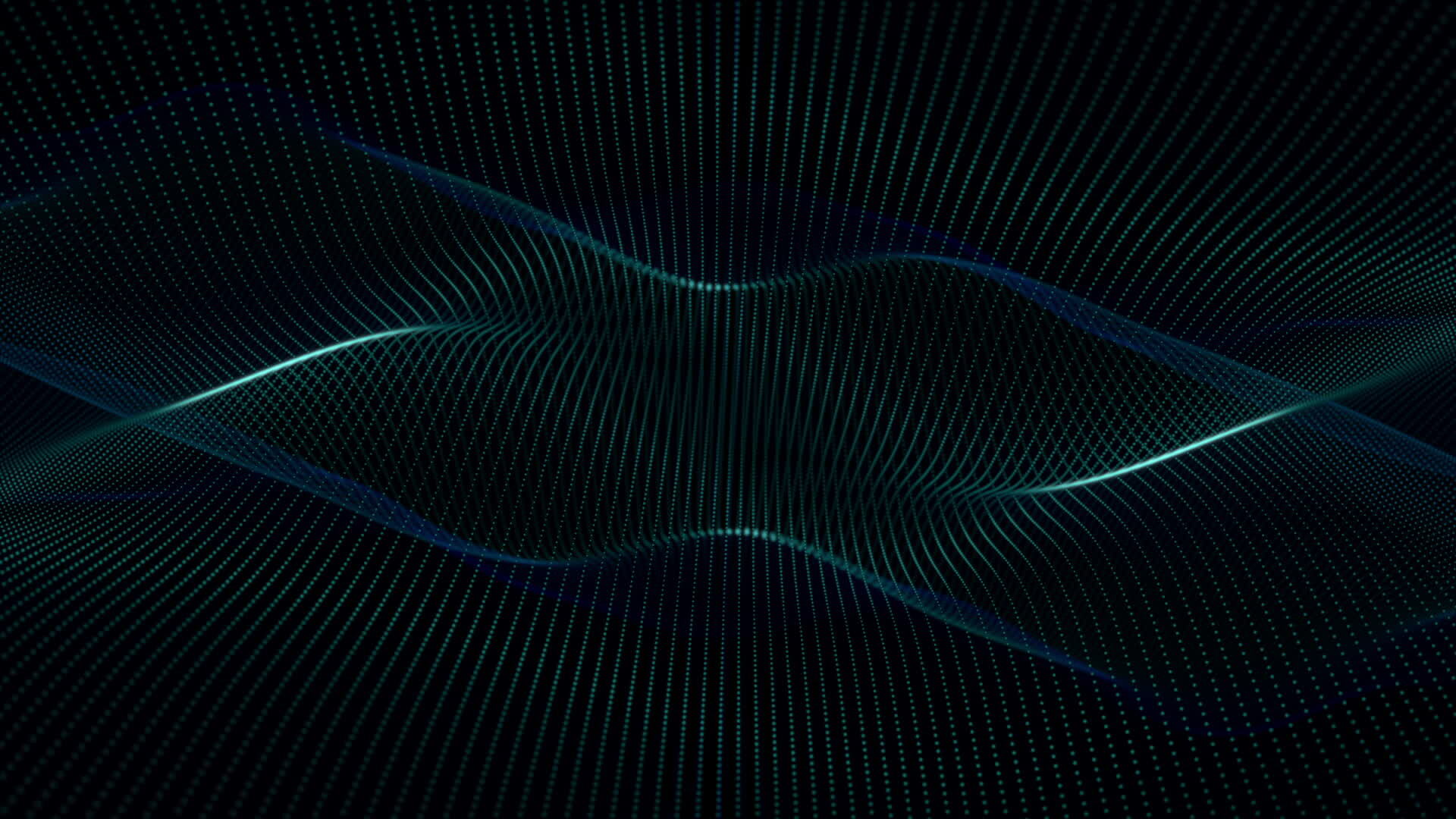 Minimalist Dark Motion Background With A Gently Flowing Green Blue Digital Fractal Light Wave