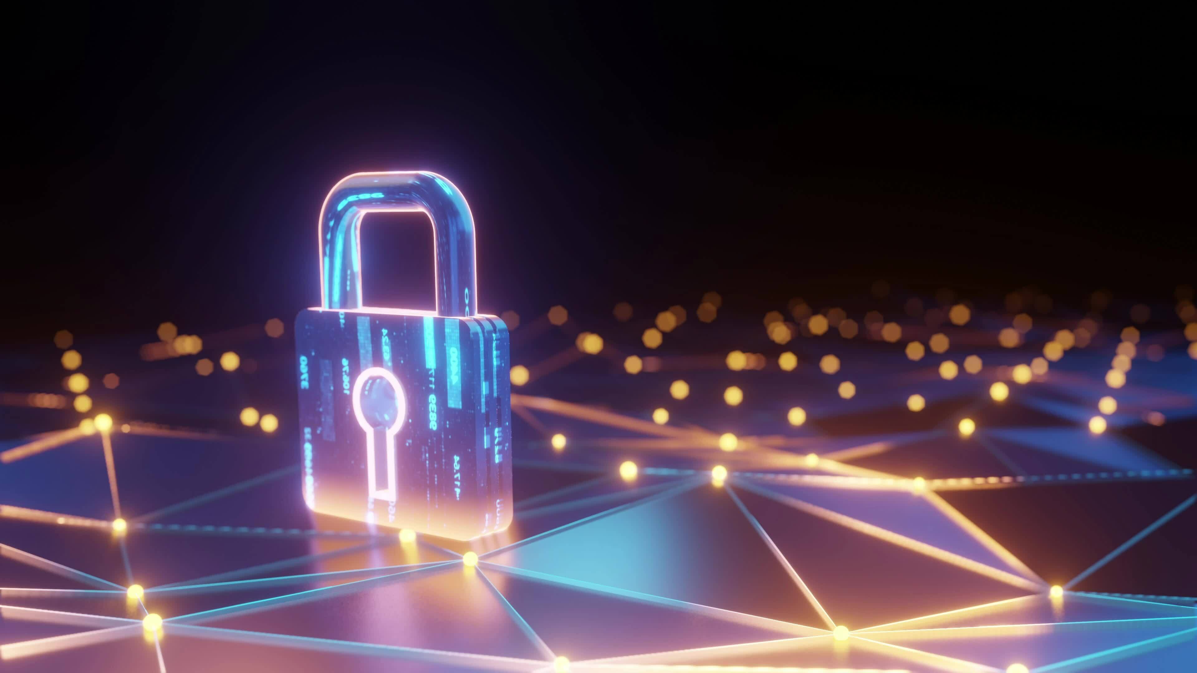 Animation Of Network Of Connecting Points And Digital Padlock Over