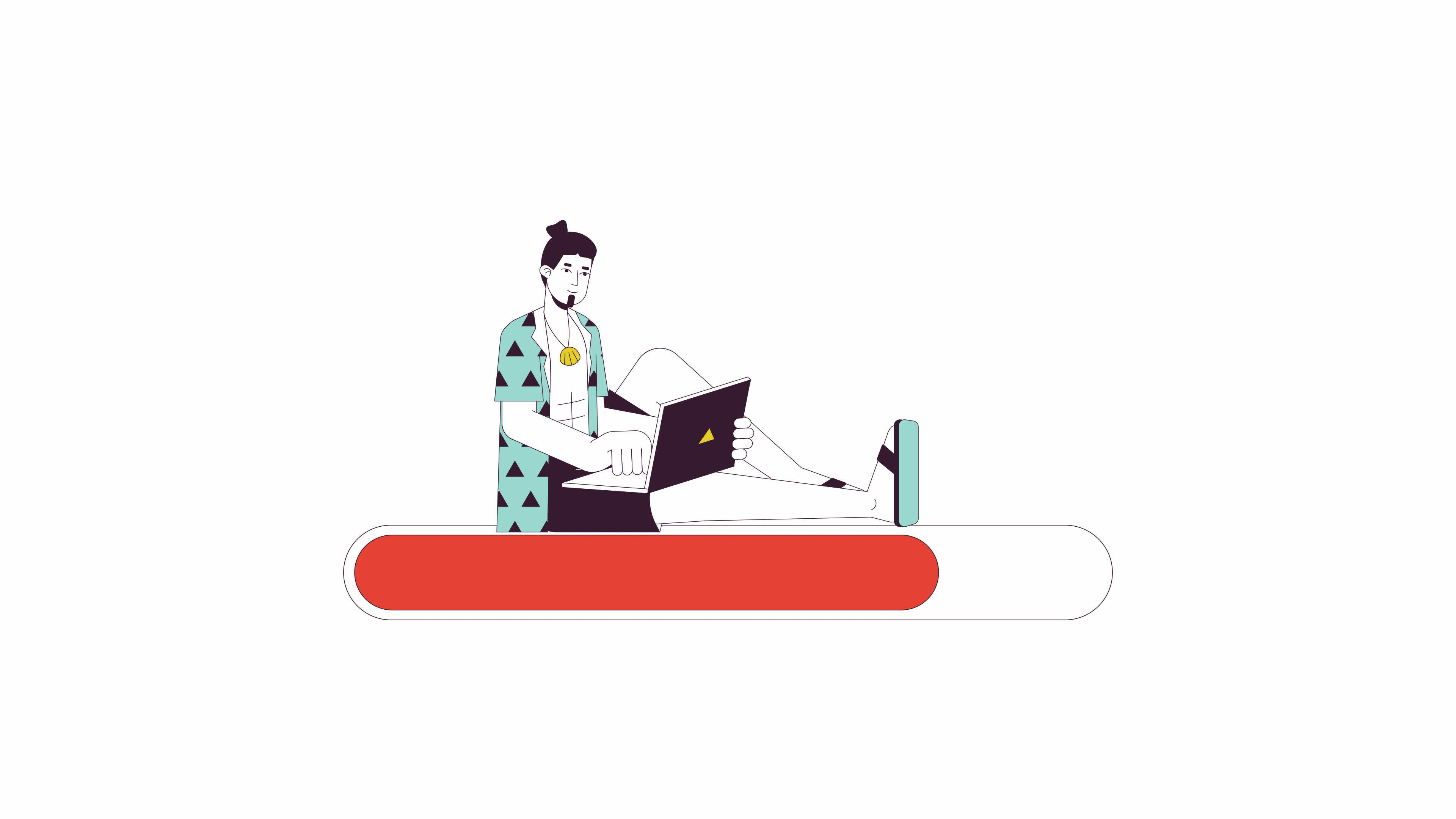 Hawaiian shirt man with laptop line 2D loading bar animation. Telework ... Hawaiian shirt man with laptop line 2D loading bar animation. Telework ...