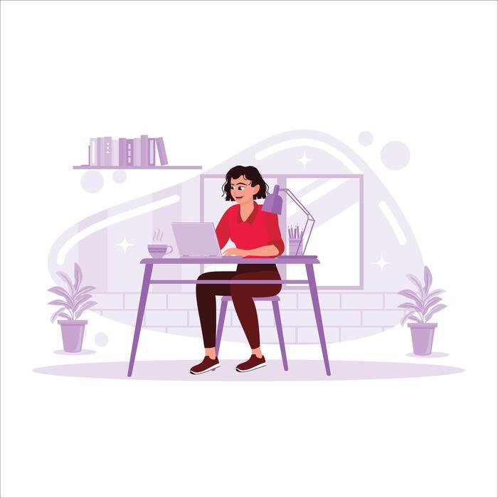 Girl Sitting At Desk Vector Art, Icons, and Graphics for Free Download