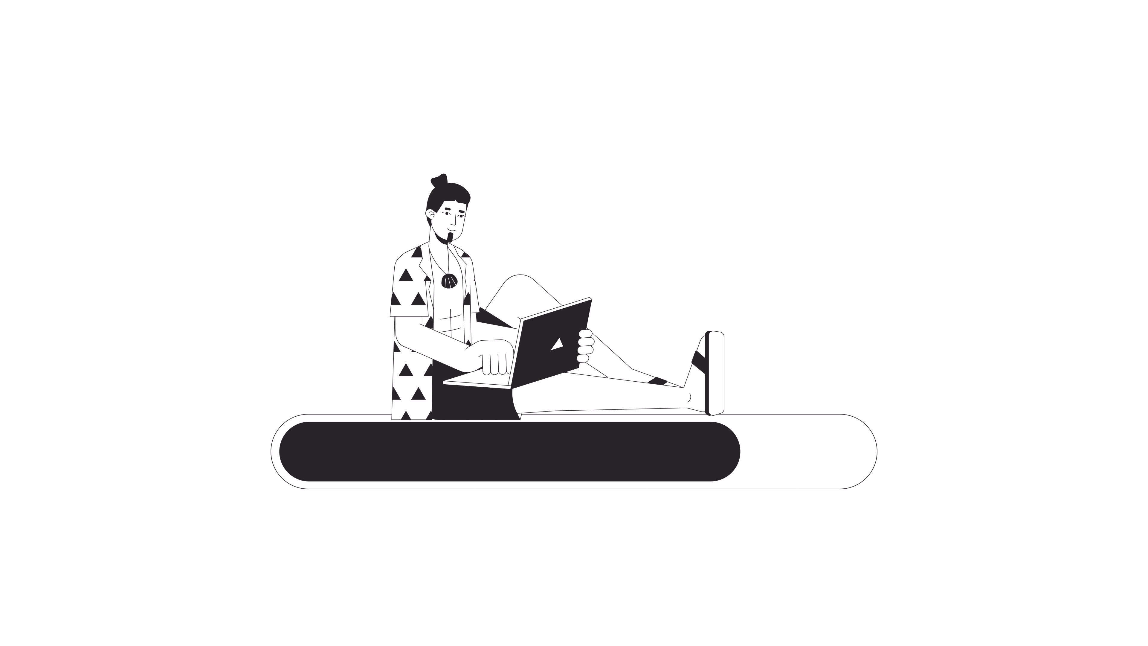 Hawaiian shirt man with laptop bw loading bar animation. Telework adult outline 2D cartoon ...