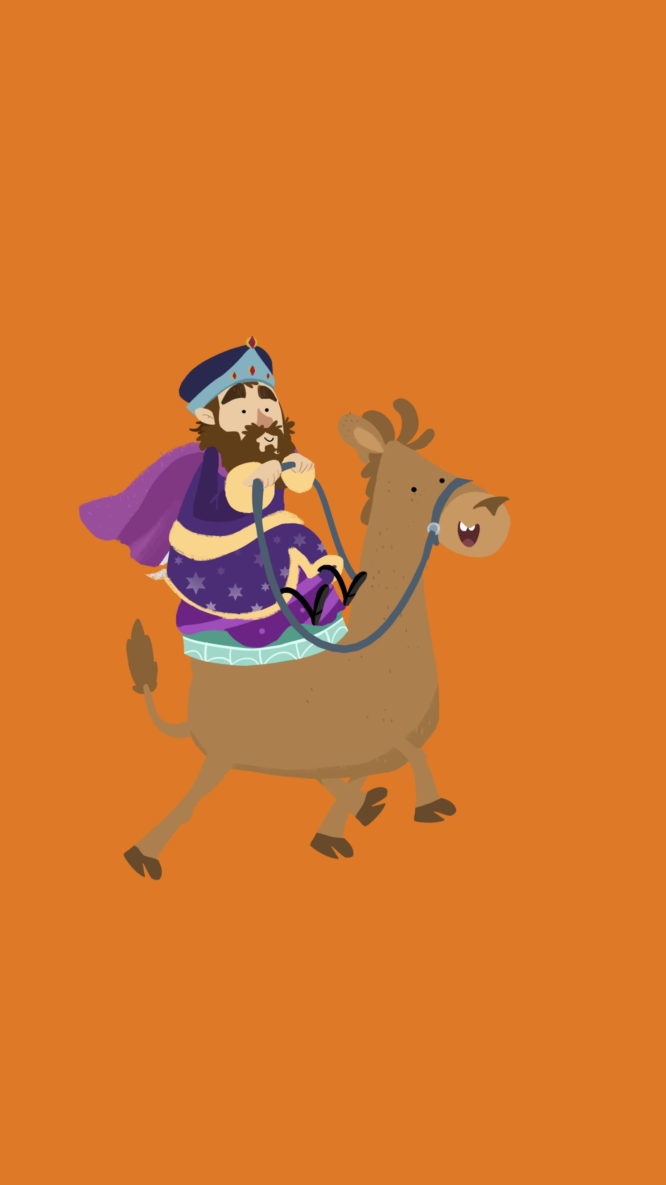 The three wise men of the east mounted on their camel on the way to ...