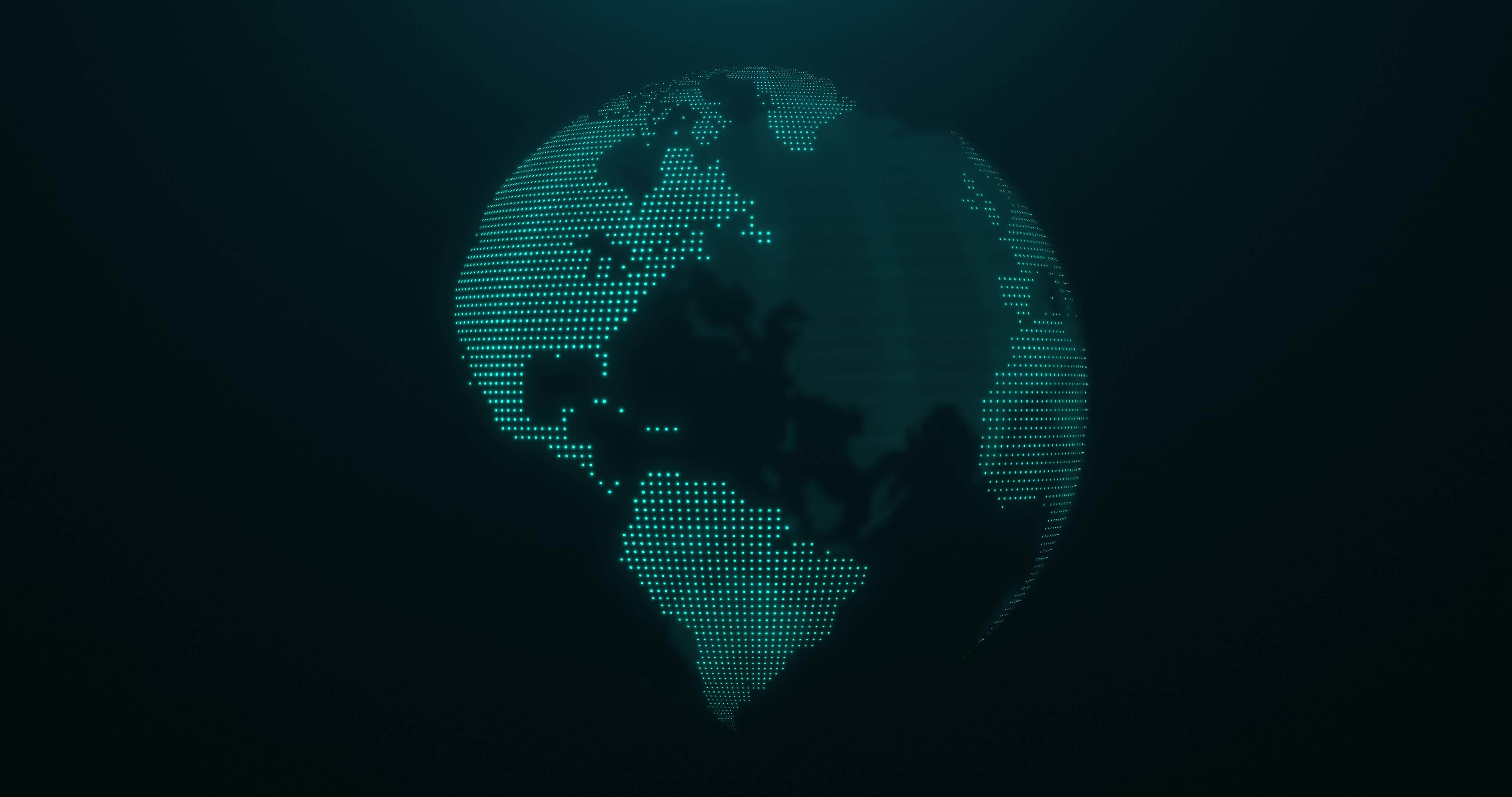 Earth in space, digital globe rotation, dot and particle abstract hologram, big data, Futuristic ...