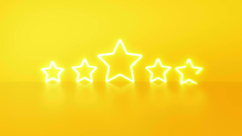 Neon light style 5 stars user rating for feedback or survey on yellow background. 26748614 Stock ...