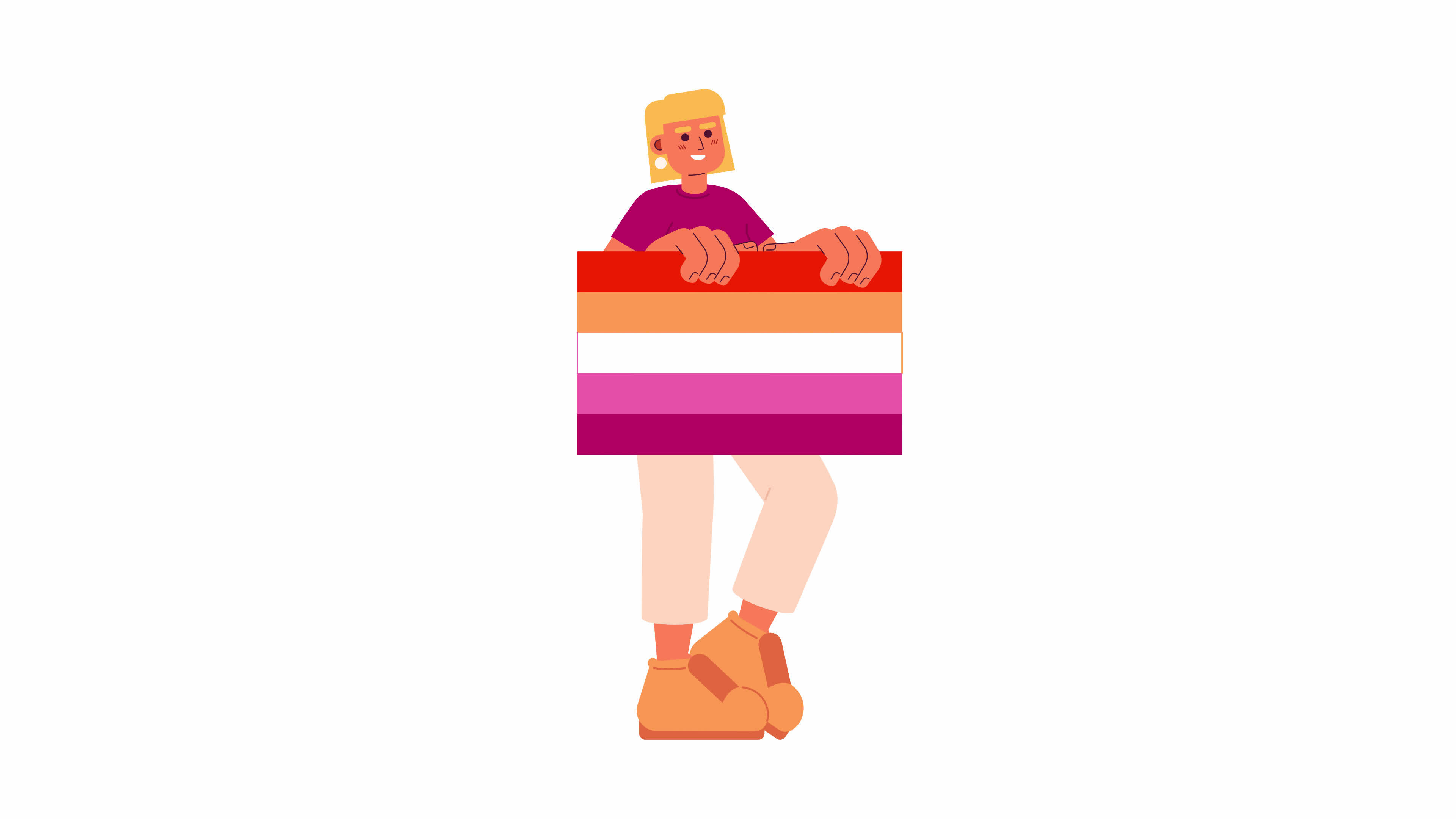 Millennial Woman Lesbian Celebrating Pride Parade 2d Character Animation June Festival Lgbtq