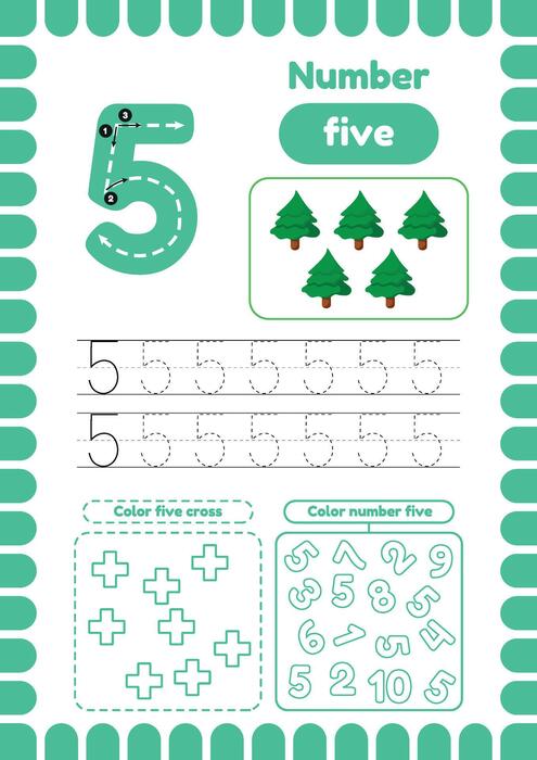 Number Five Tracing Worksheets Vector Art, Icons, and Graphics for Free ...