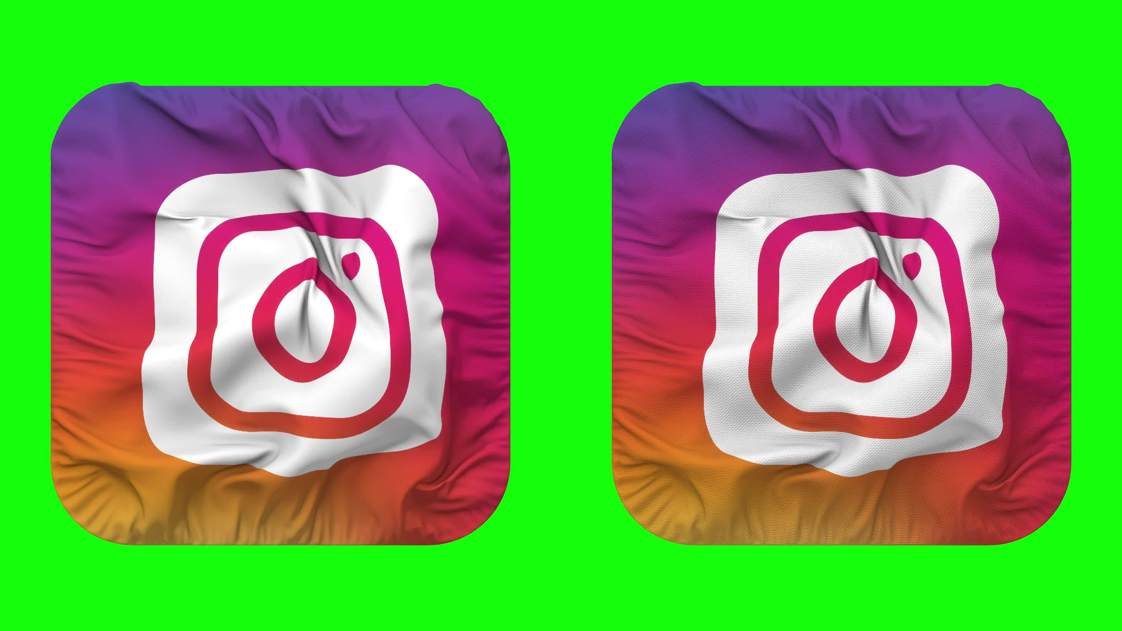 Instagram Flag Icon in Squire Shape Isolated with Plain and Bump Texture, 3D Rendering, Green ...