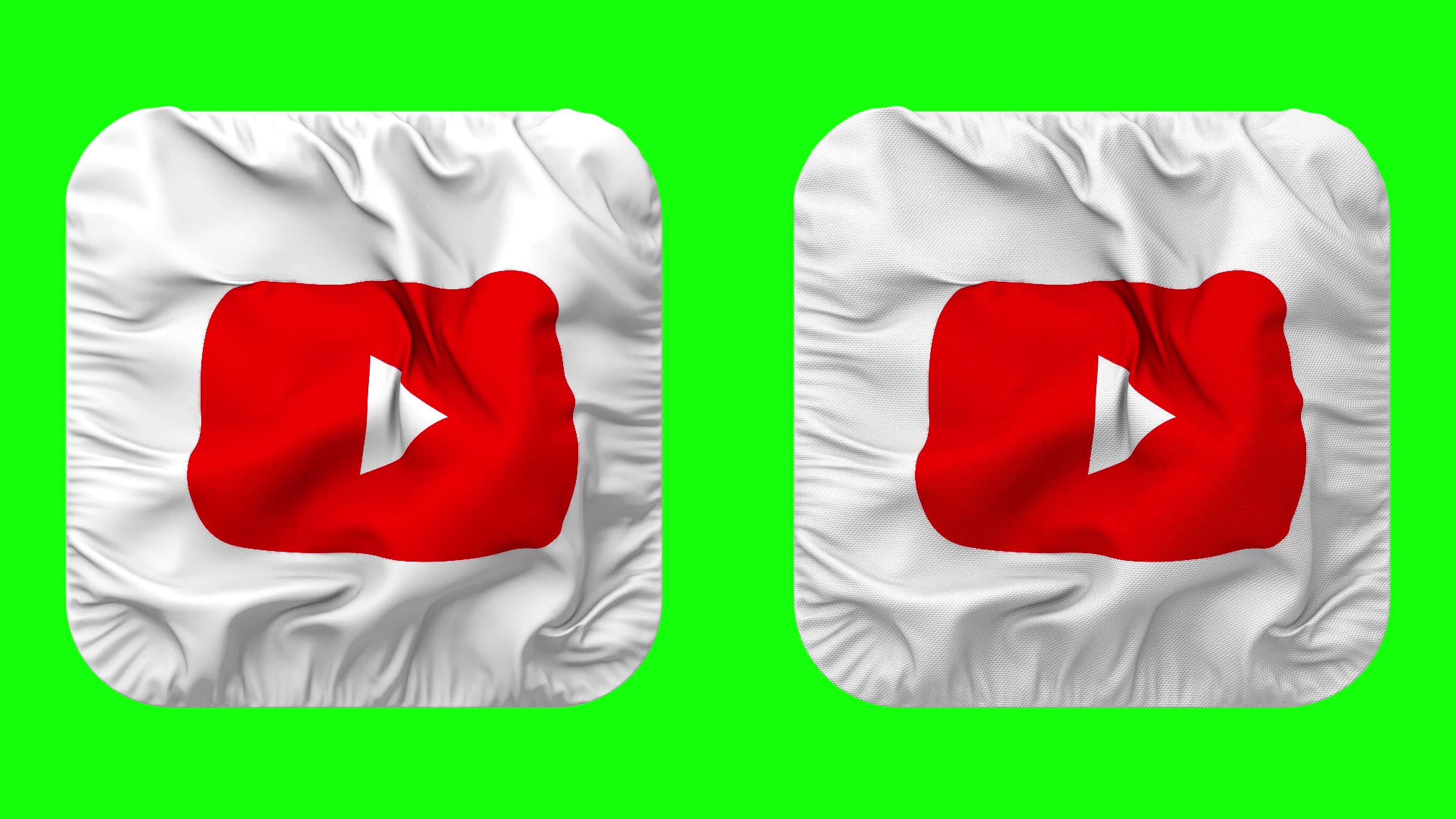 YouTube Flag Icon in Squire Shape Isolated with Plain and Bump Texture, 3D Rendering, Green ...