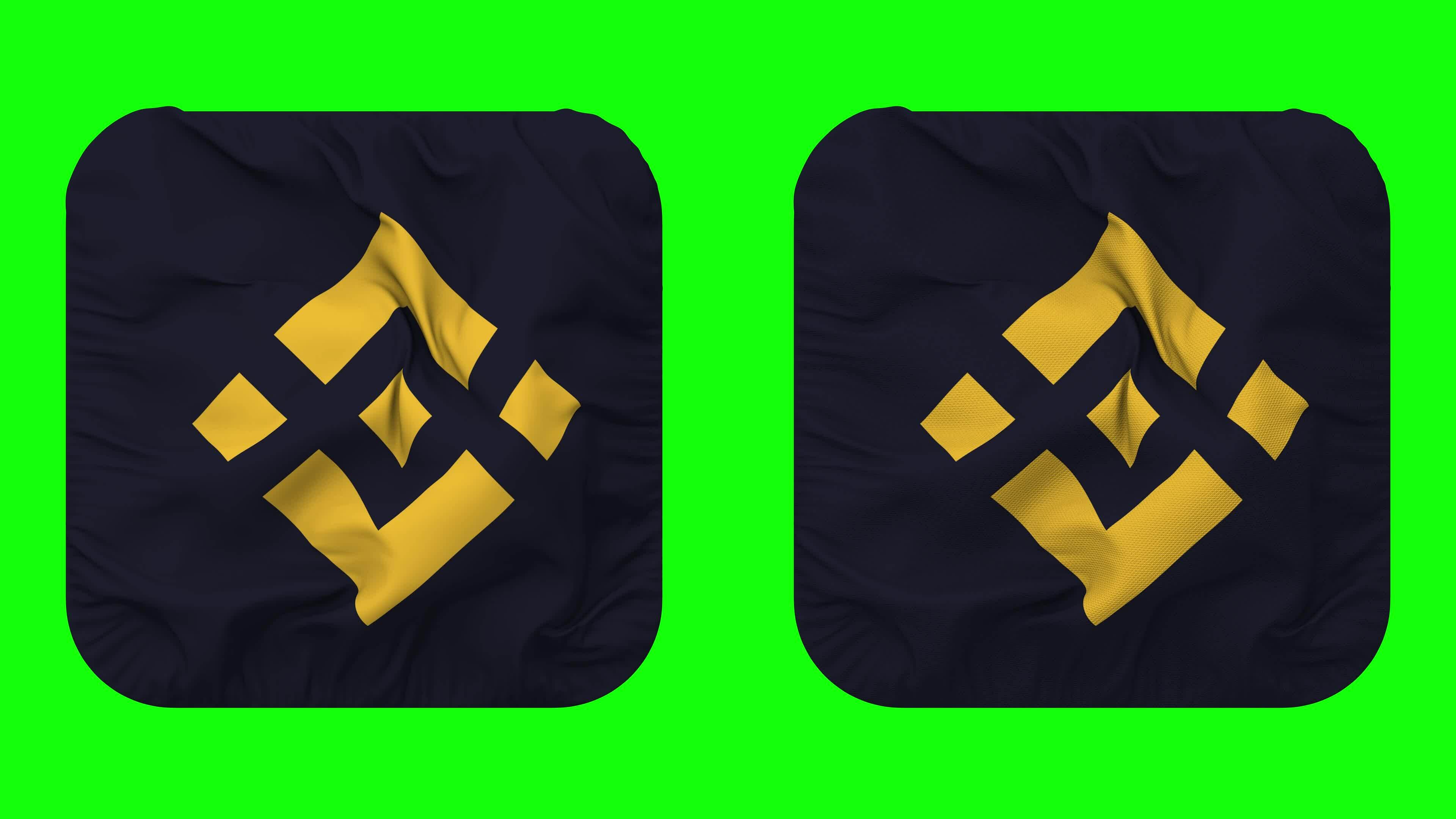 Binance Flag Icon in Squire Shape Isolated with Plain and Bump Texture, 3D Rendering, Green ...