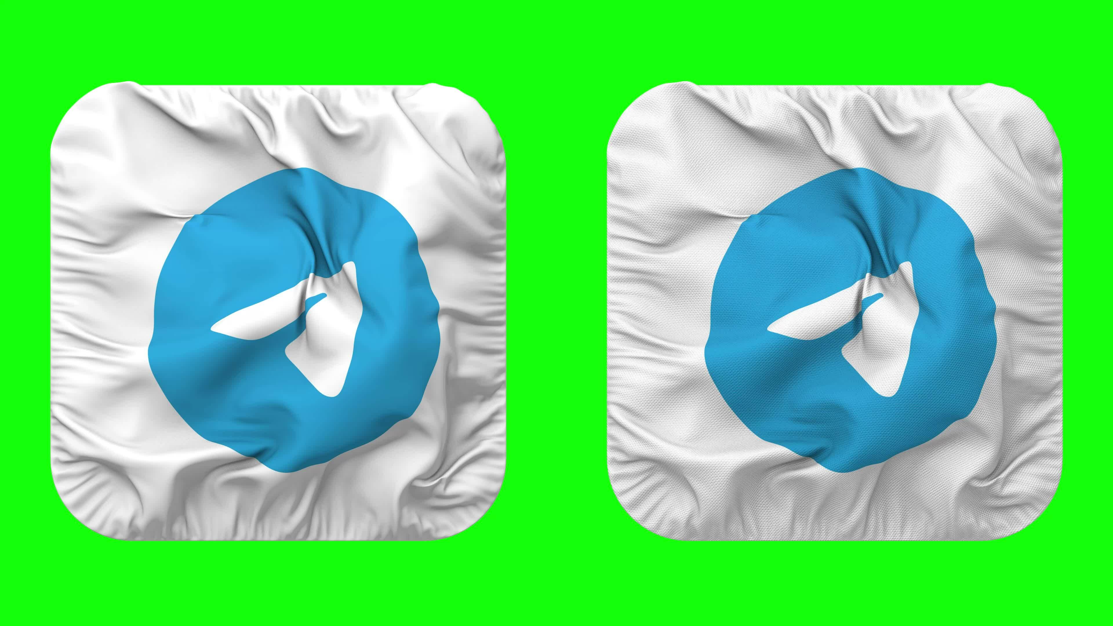 Telegram Flag Icon in Squire Shape Isolated with Plain and Bump Texture, 3D Rendering, Green ...