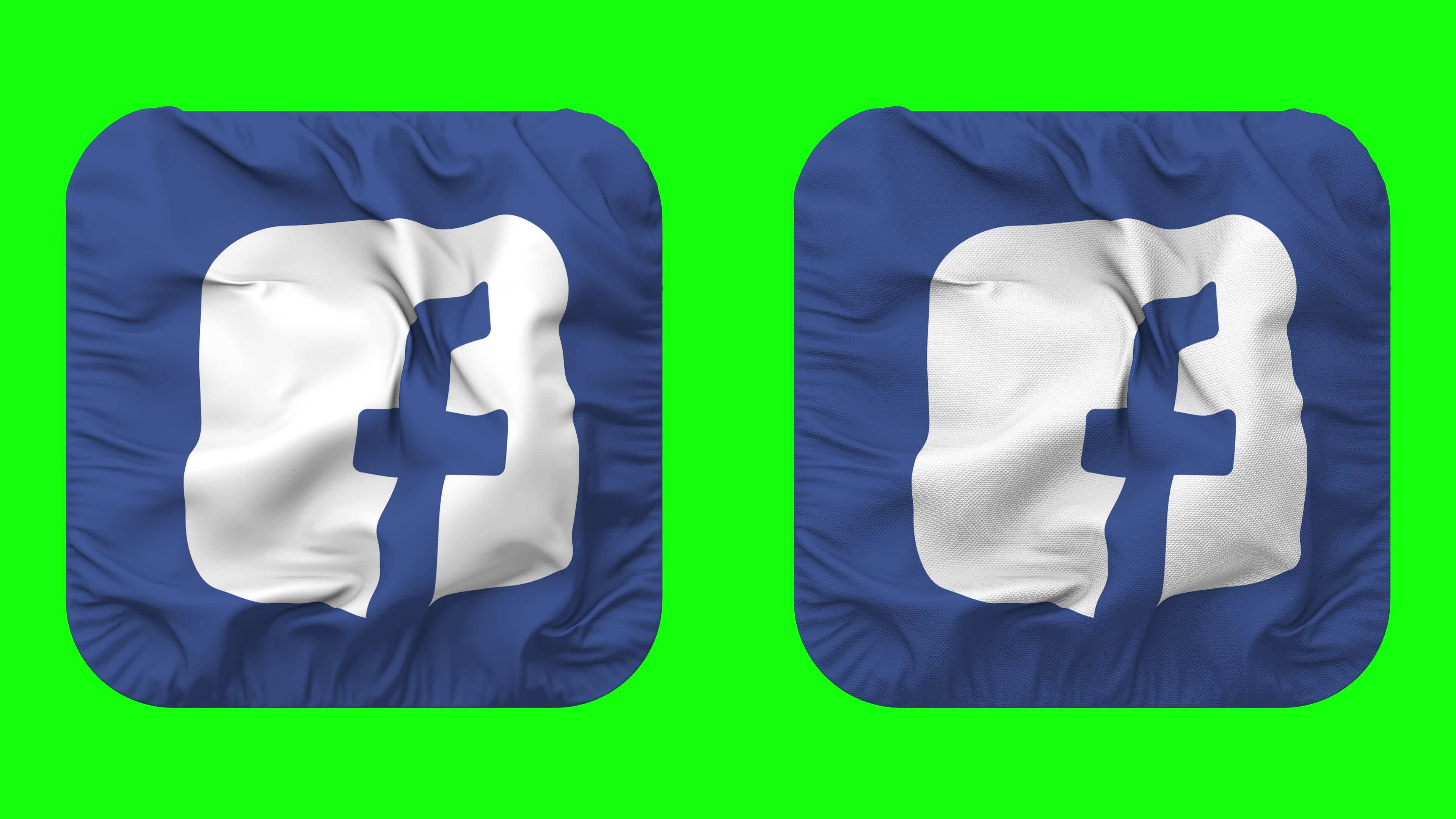 Facebook, FB Flag Icon in Squire Shape Isolated with Plain and Bump Texture, 3D Rendering, Green ...
