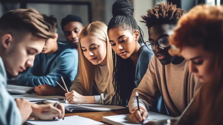 Multicultural Students Studying In Class