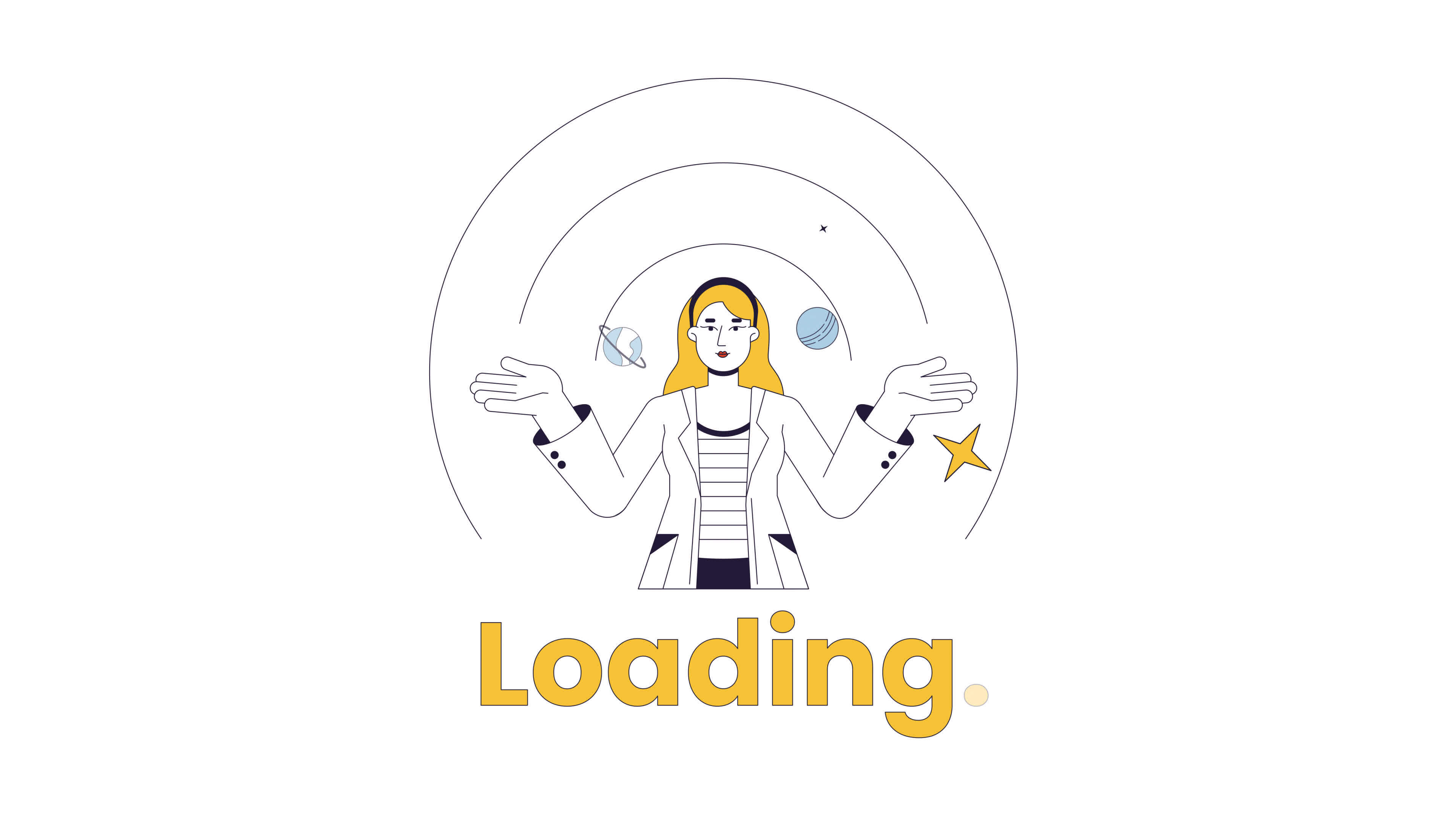 Rocket Scientist Presenting Orbit Planets Line 2d Loading Animation