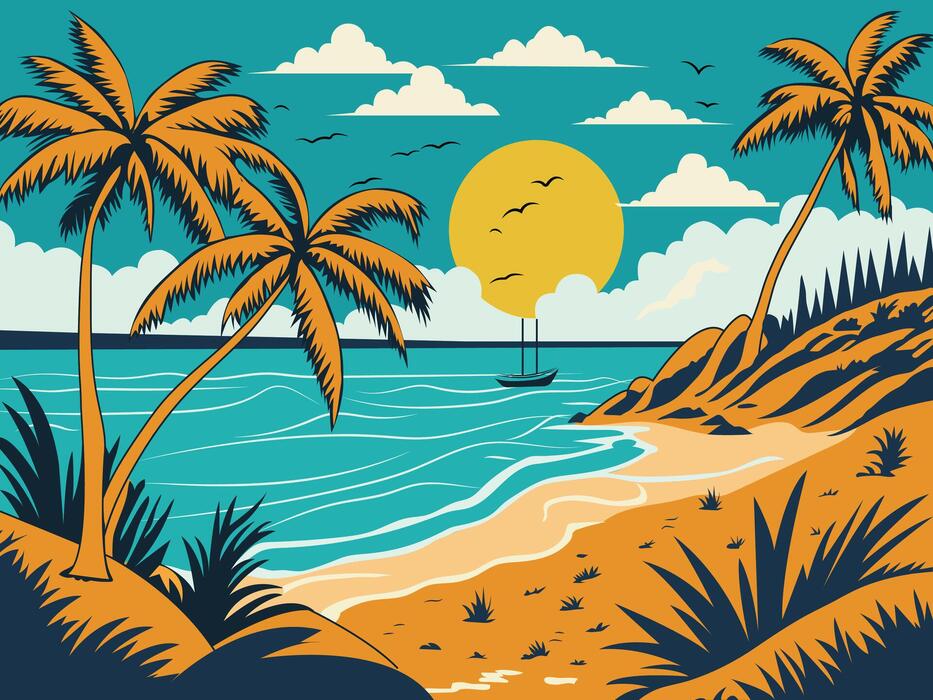 Vintage Beach Scene Vector Art, Icons, and Graphics for Free Download