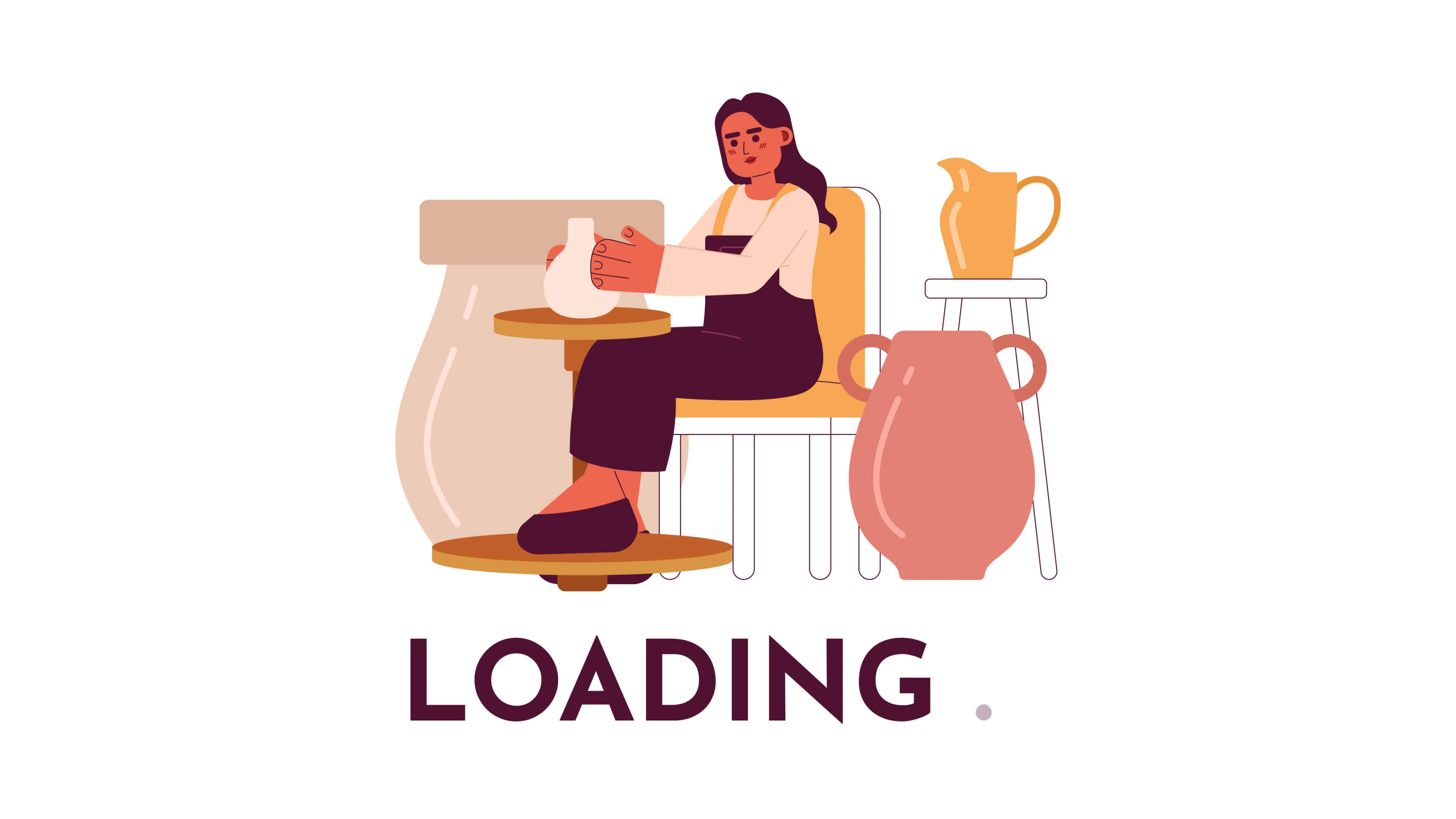 Pottery hobby 2D loading animation. Arab young adult woman making pots ...