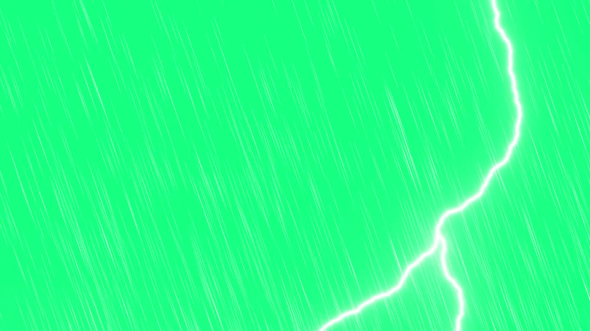 Heavy rain and lightning strike effect loop animation isolated on green ...