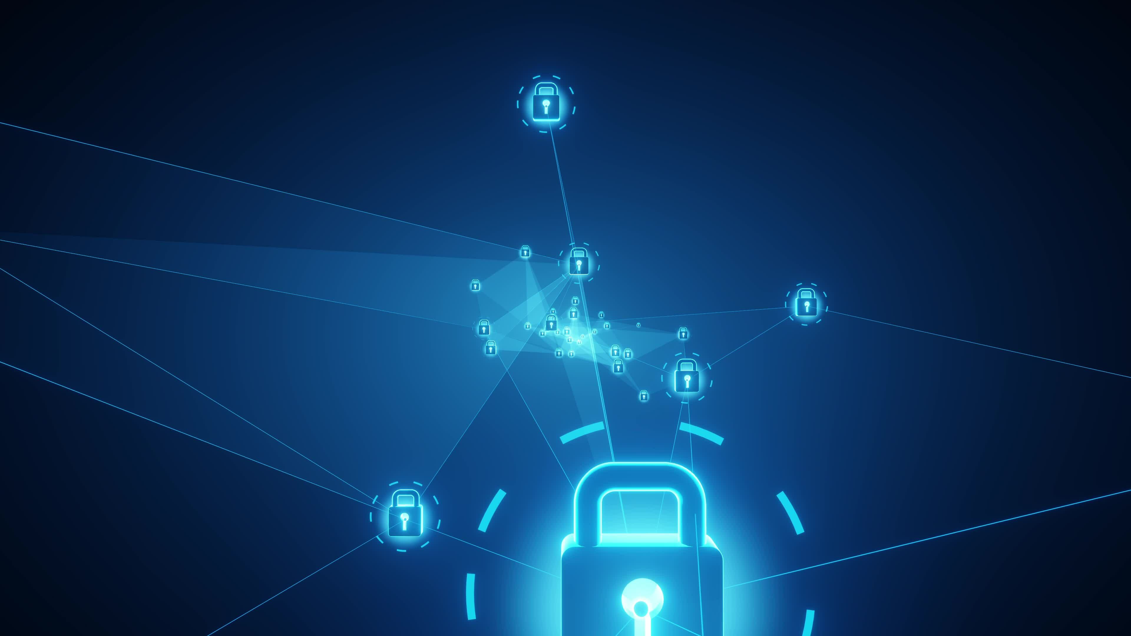 Animation Of Network Of Connecting Points And Digital Padlock Over