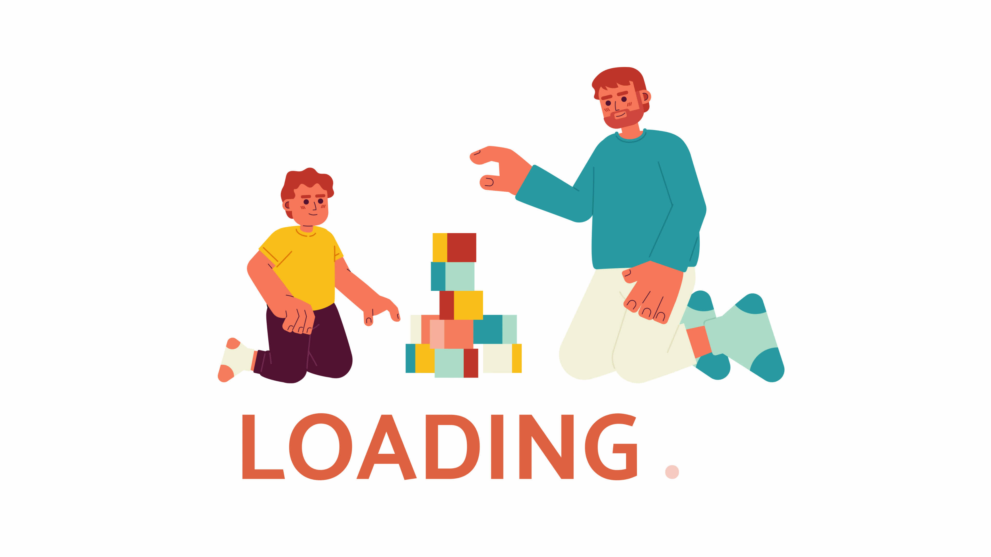 Father son playing 2D loading animation. Toddler boy building wooden ...