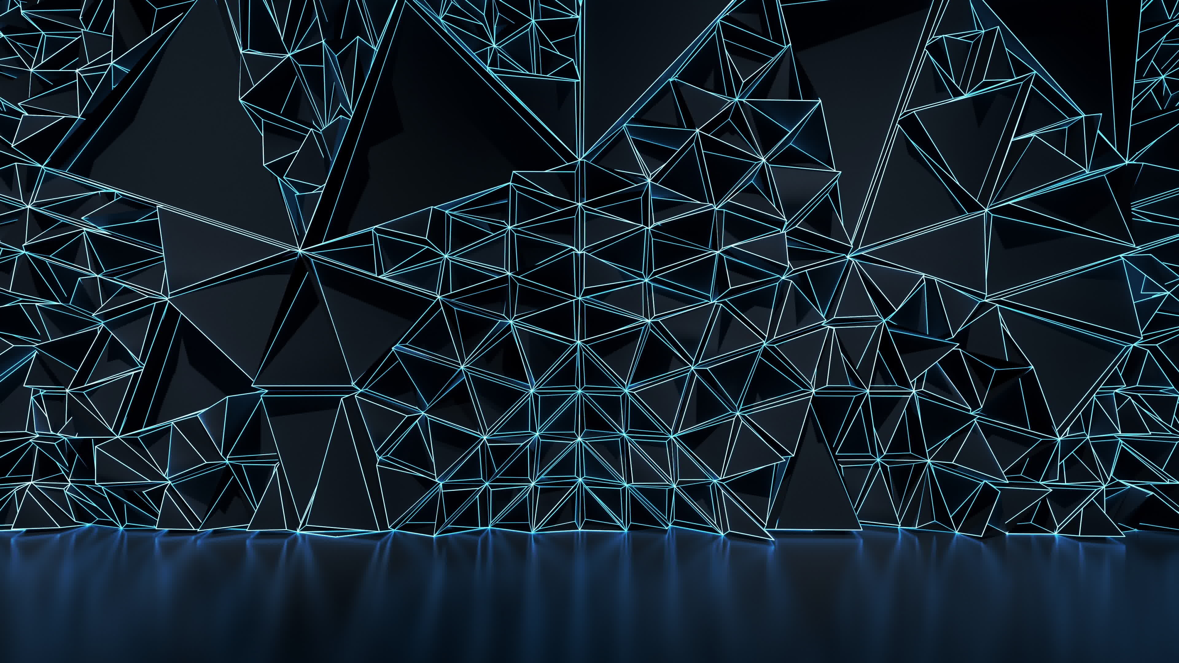 Loop animation of neon triangle lines with dark background, 3d ...