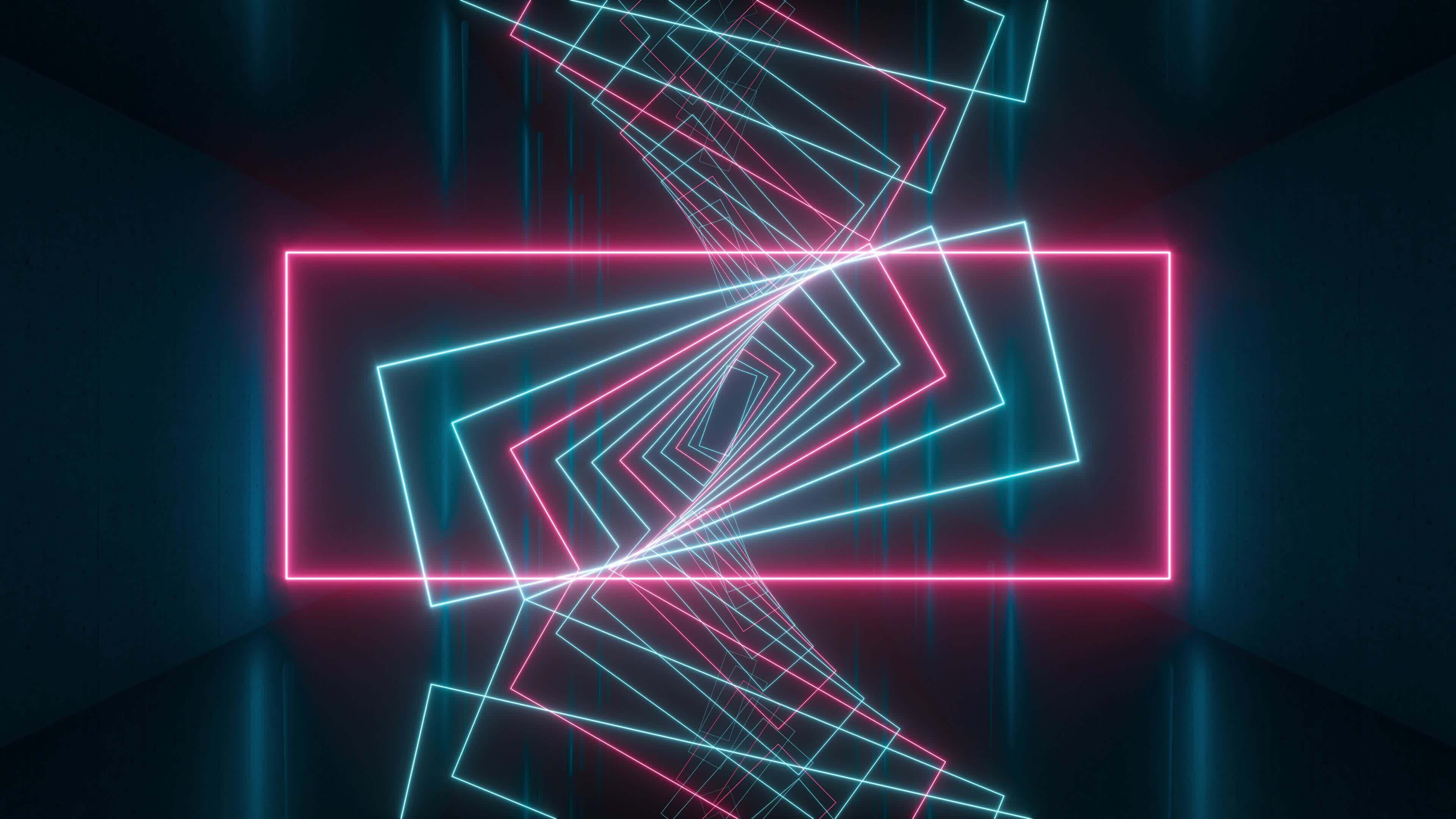 Loop Rotation Of Glowing Rectangle Lines In The Dark Tunnel 3d Rendering 27740412 Stock Video