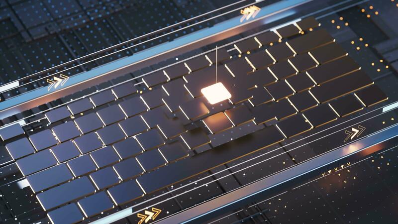 Computer keyboard with digital cyberspace background, 3d rendering ...