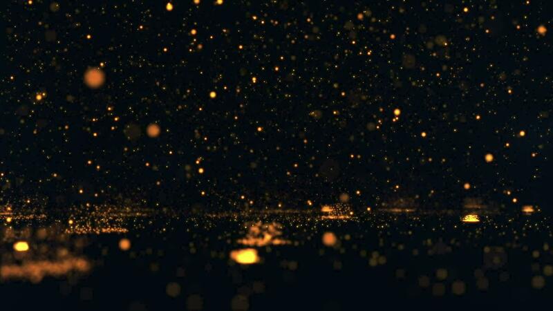 Fiery hot glowing golden sphere particles falling from the sky, bouncing and exploding into ...