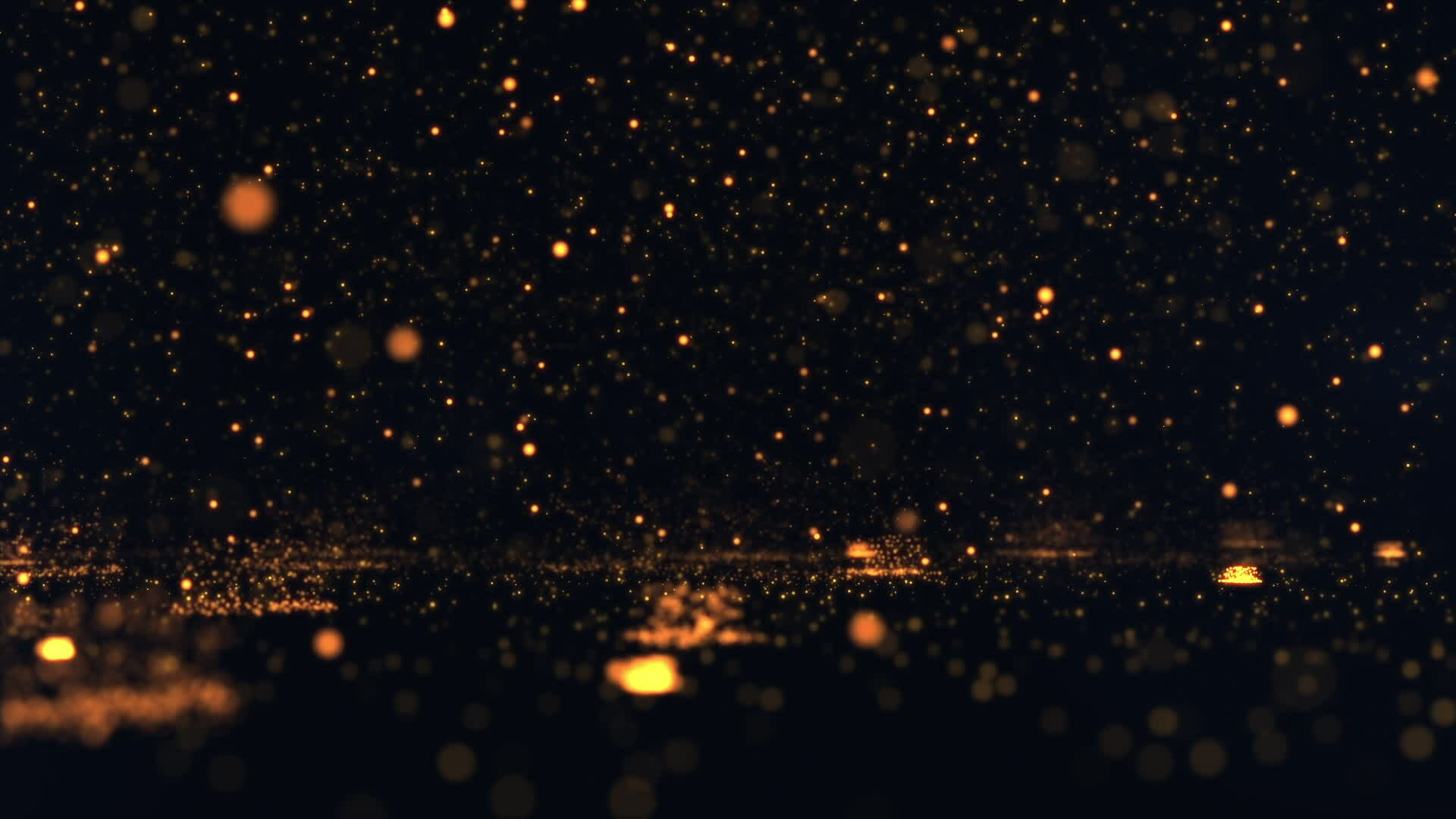 Fiery hot glowing golden sphere particles falling from the sky, bouncing and exploding into ...