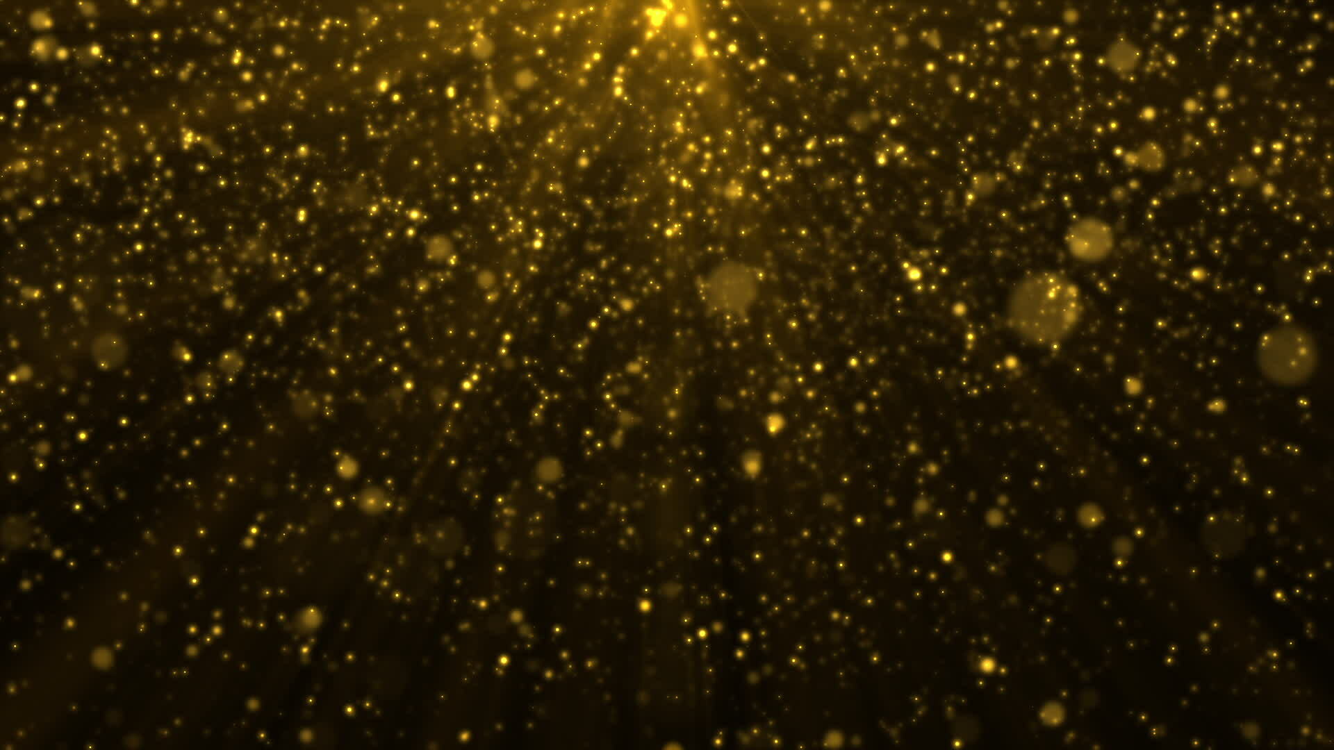 Abstract background animation with glittering shiny gold particles and shimmering light rays ...