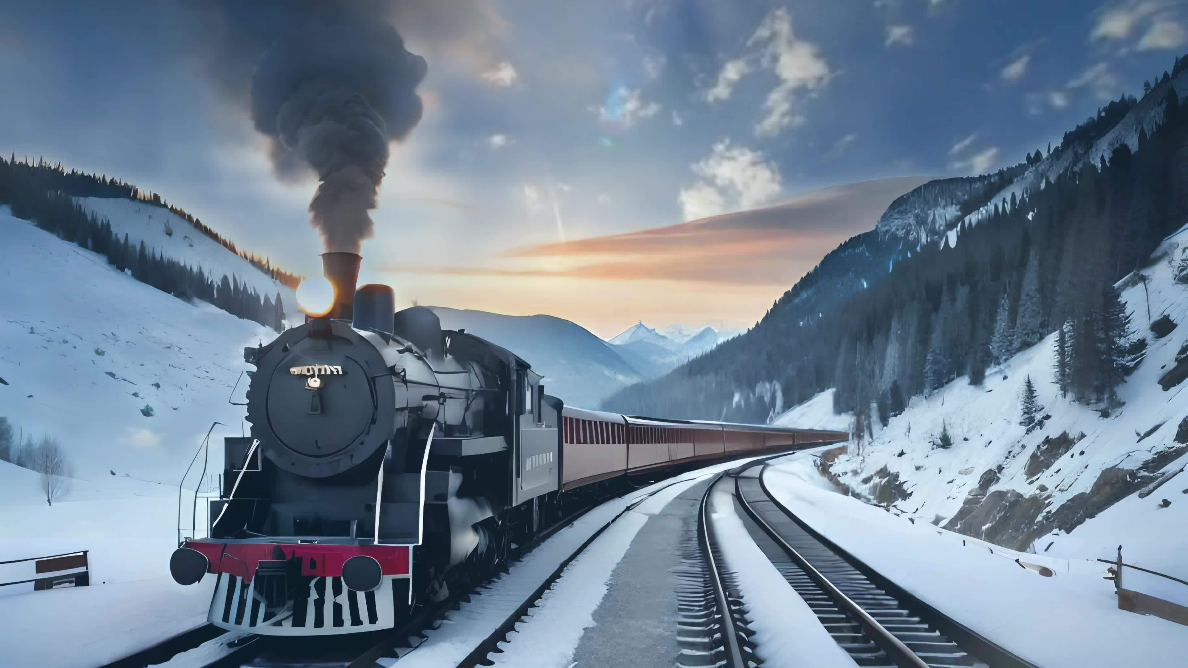 steam locomotive train with winter snowy panorama 27971051 Stock Video ...