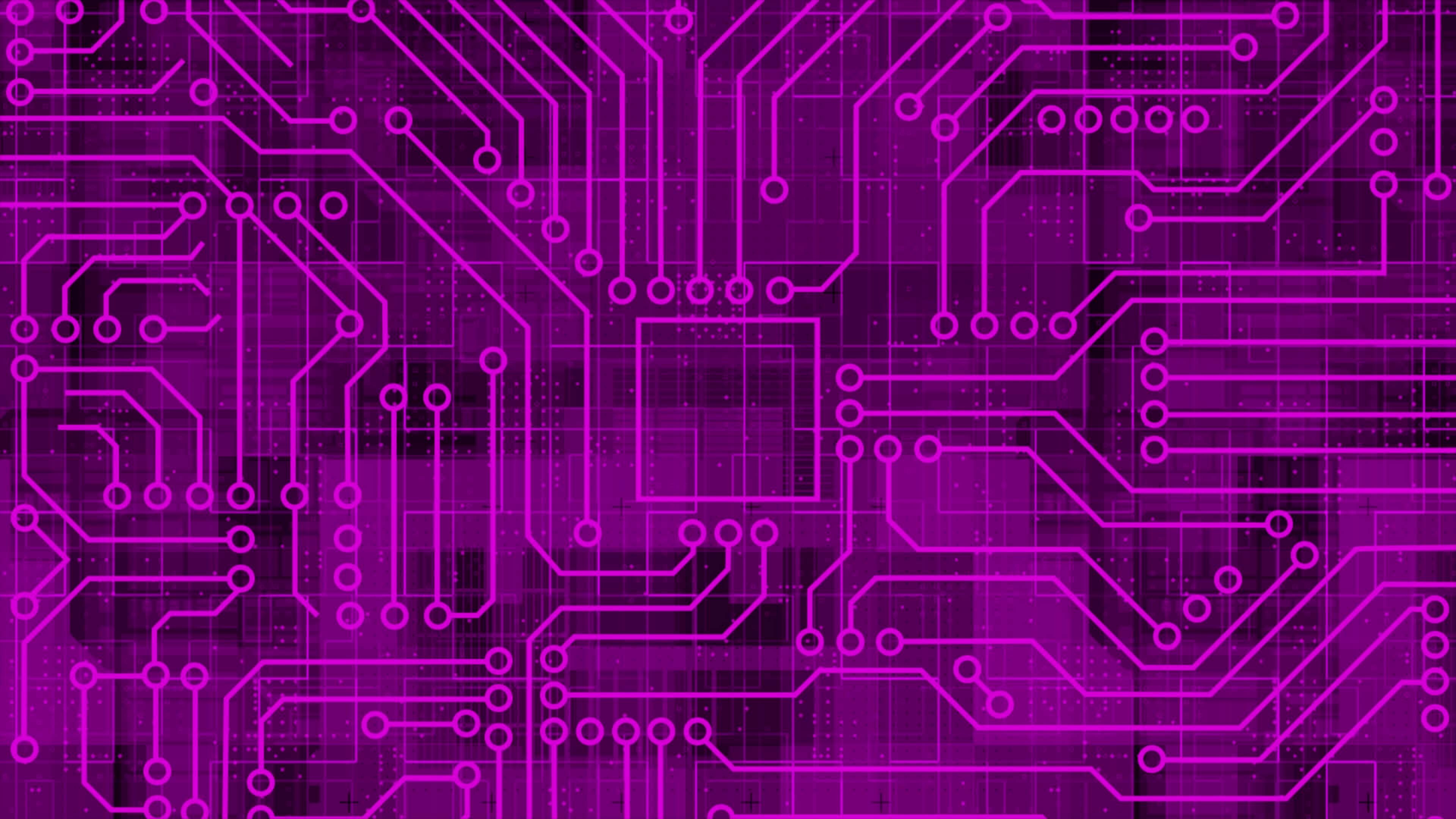 Pink Computer chip with connections and signals. AI Computer processor background. Mother board ...