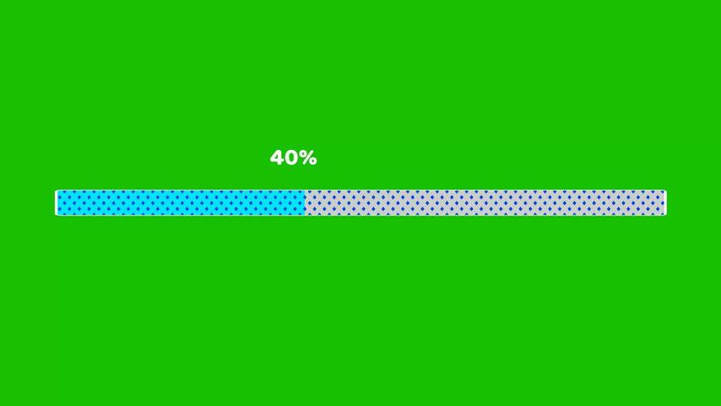Progress bar animation tiny blue diamond with numeric text change position on the green screen ...
