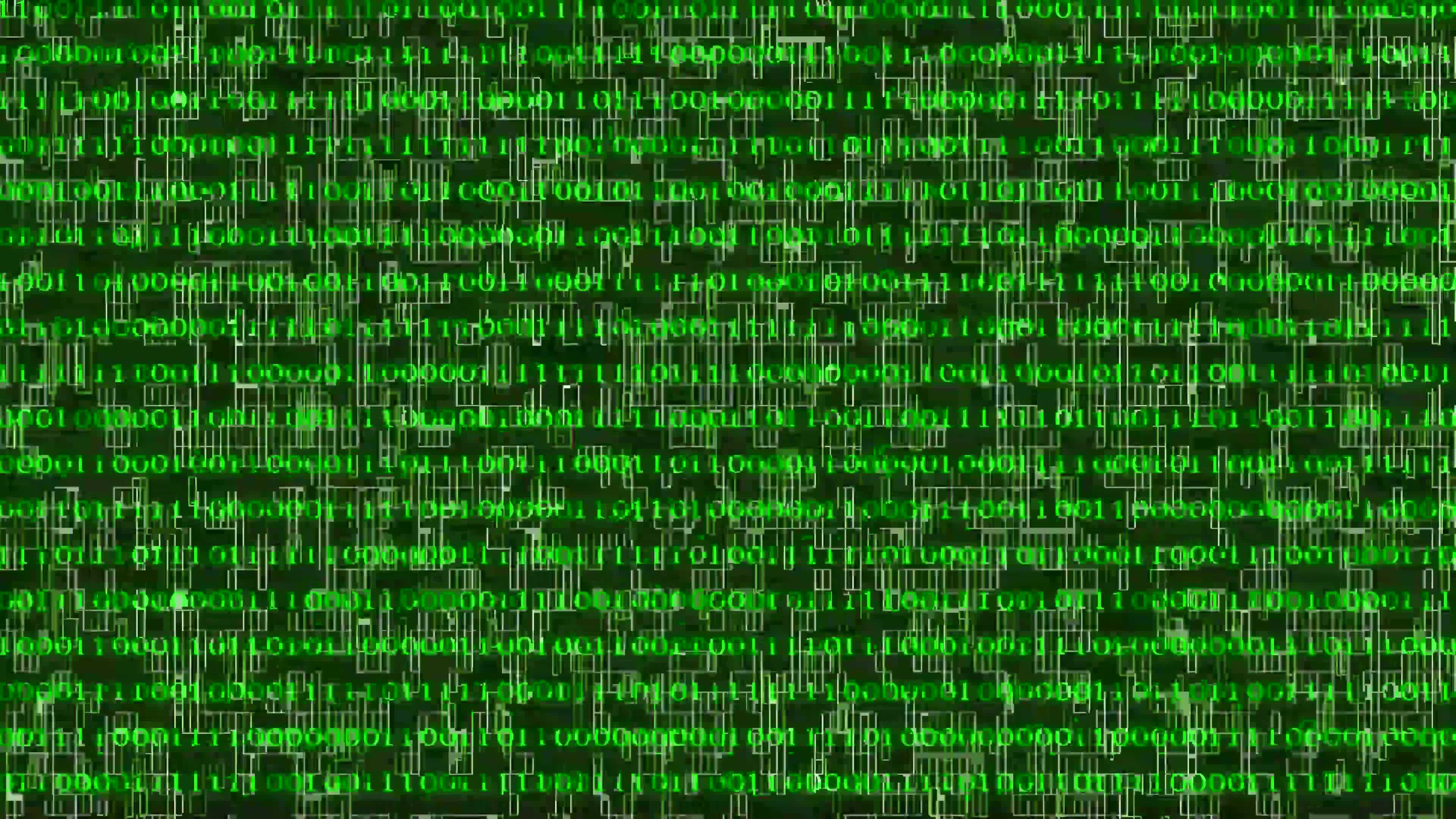 Binary Code Black And Green Background With Digits Moving On Screen