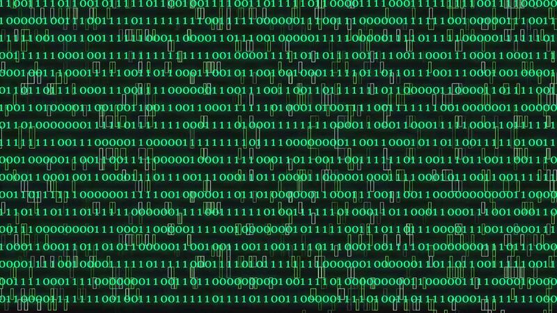 Binary Code Black And Green Background With Digits Moving On Screen