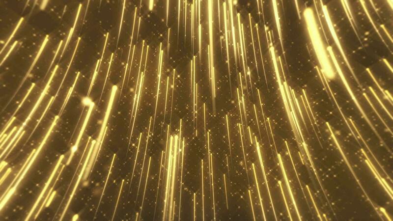 Abstract background animation with glittering shiny gold particles and shooting golden stars ...