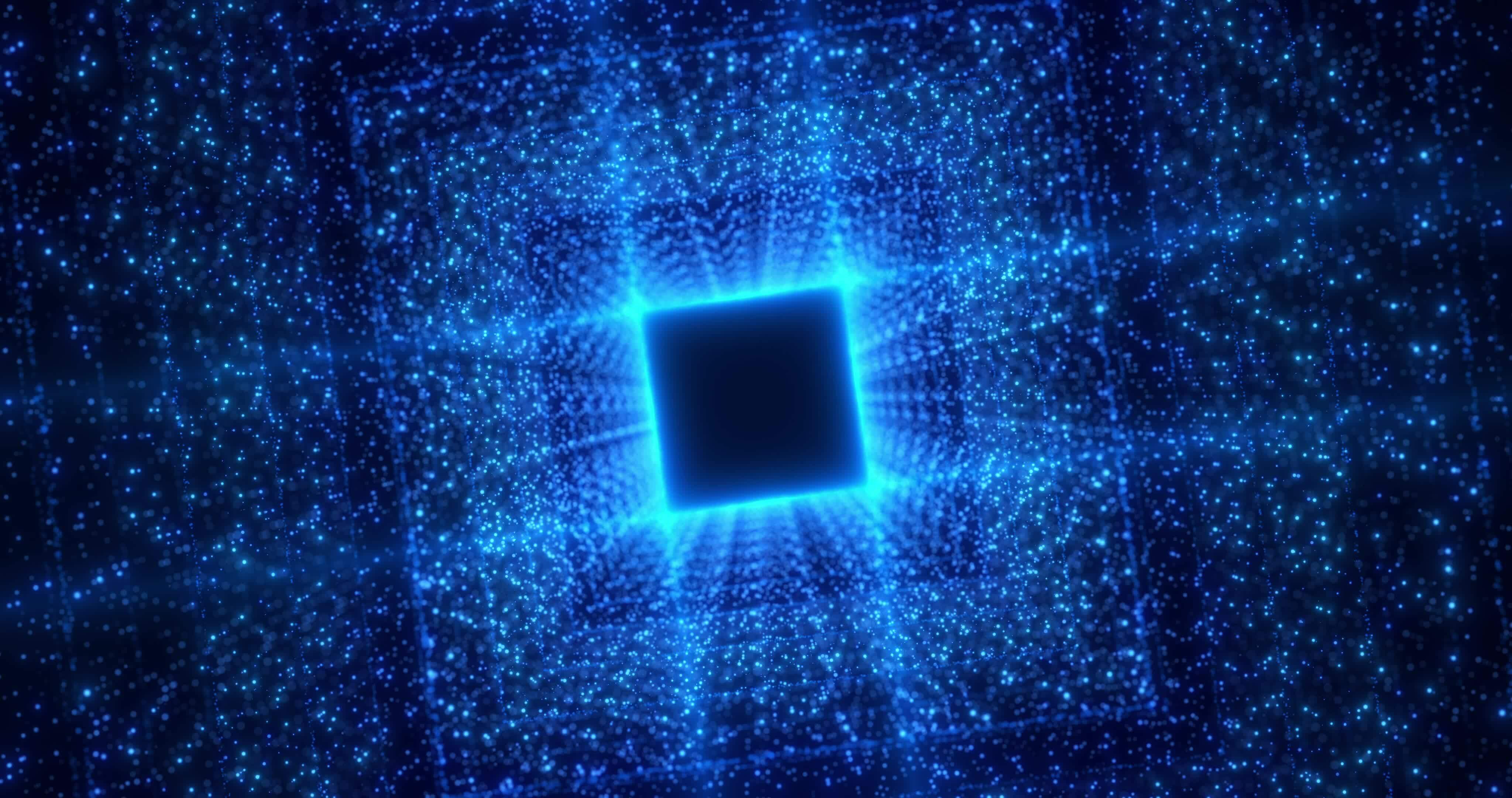 Abstract futuristic blue particle tunnel with light animation, big data ...