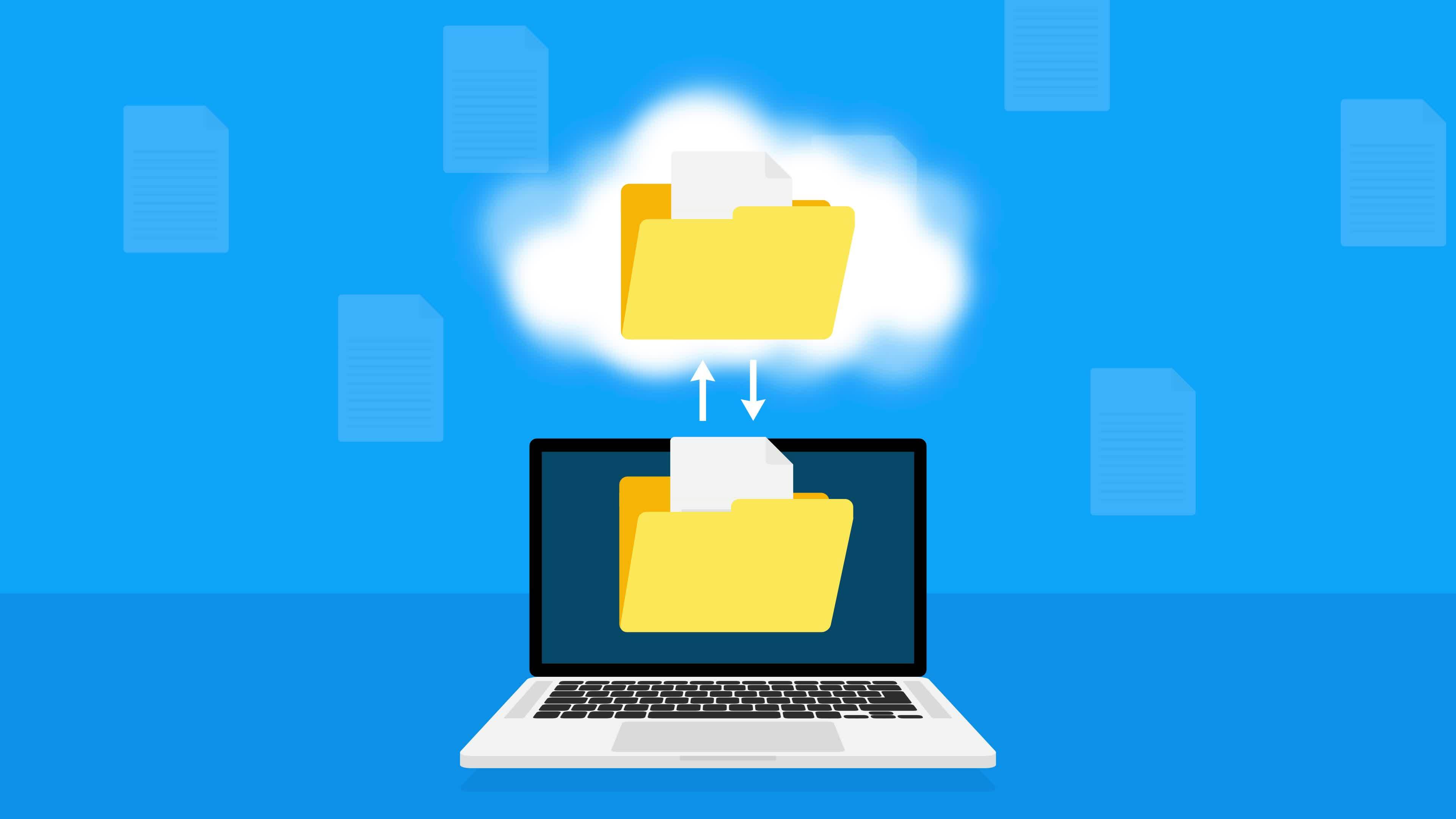 Modern flat icon with file transfer on white background. Motion ...