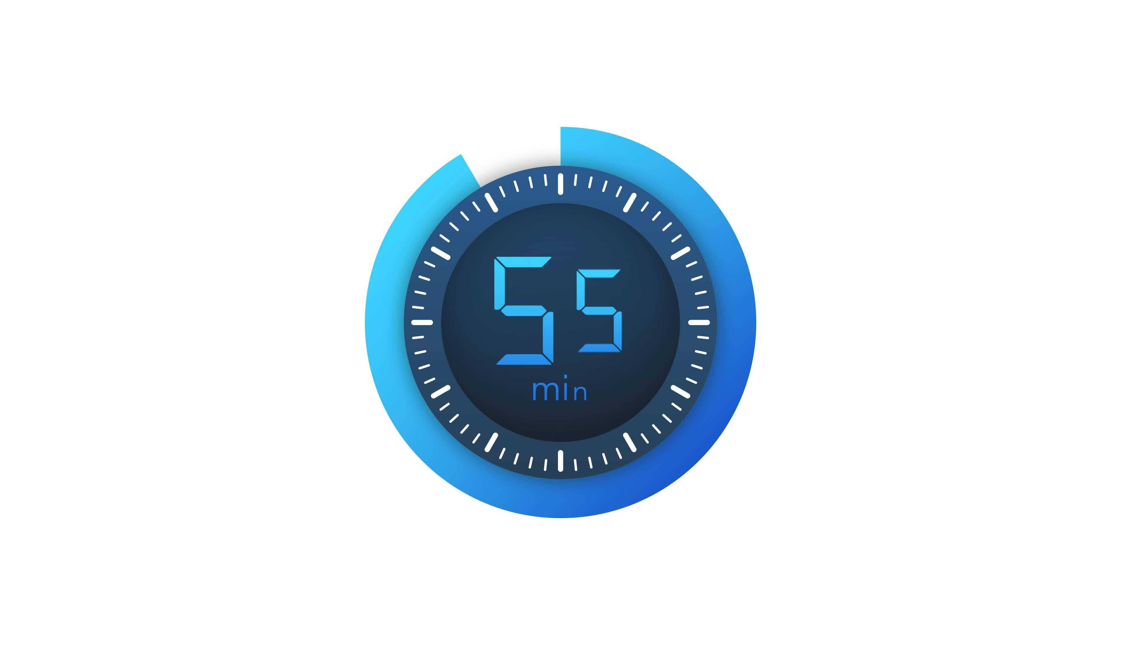 The 55 minutes timer. Stopwatch icon in flat style. Motion graphics ... The 55 minutes timer. Stopwatch icon in flat style. Motion graphics ...