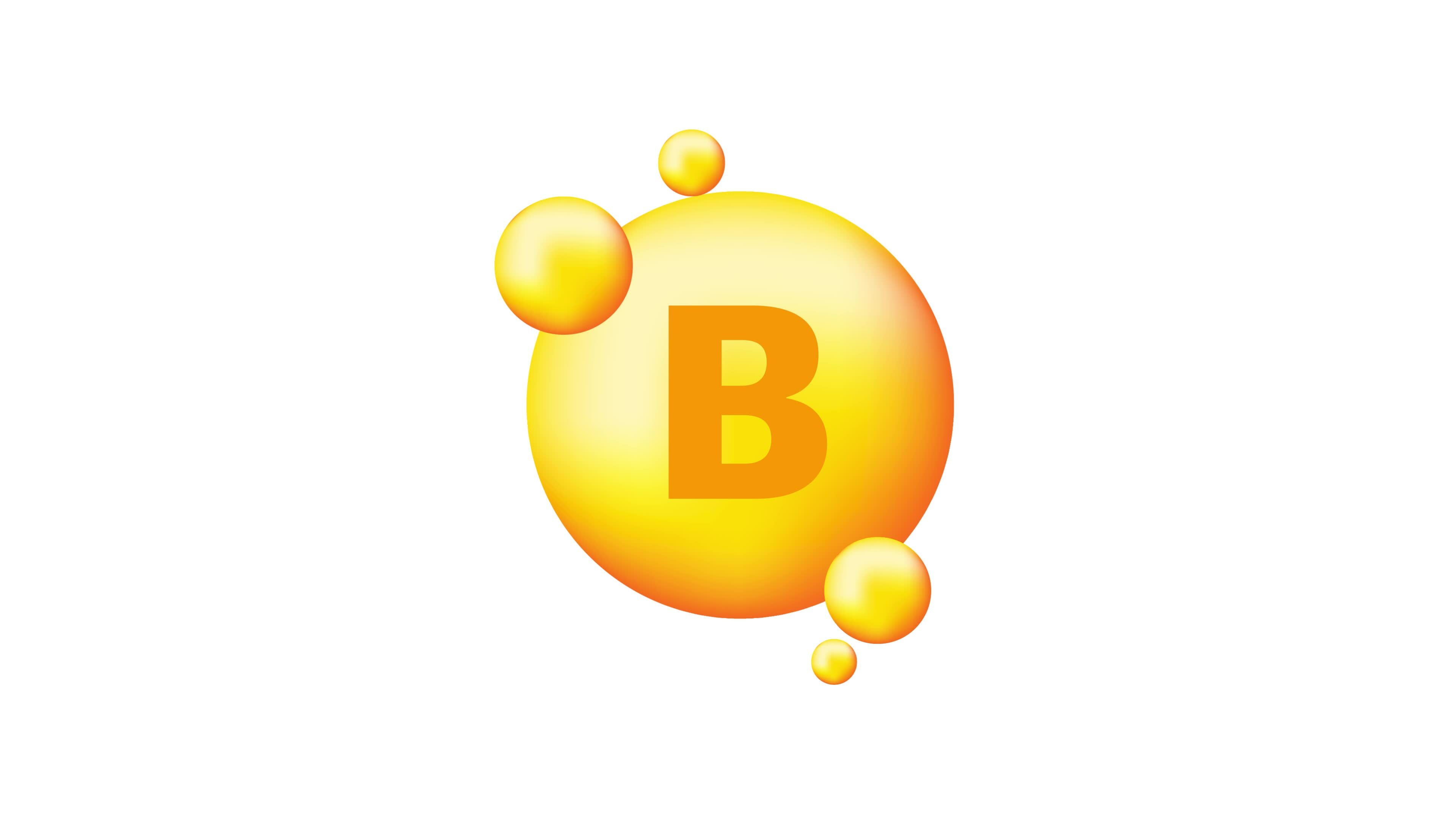 Vitamin B with realistic drop on gray background. Particles of vitamins ... Vitamin B with realistic drop on gray background. Particles of vitamins ...