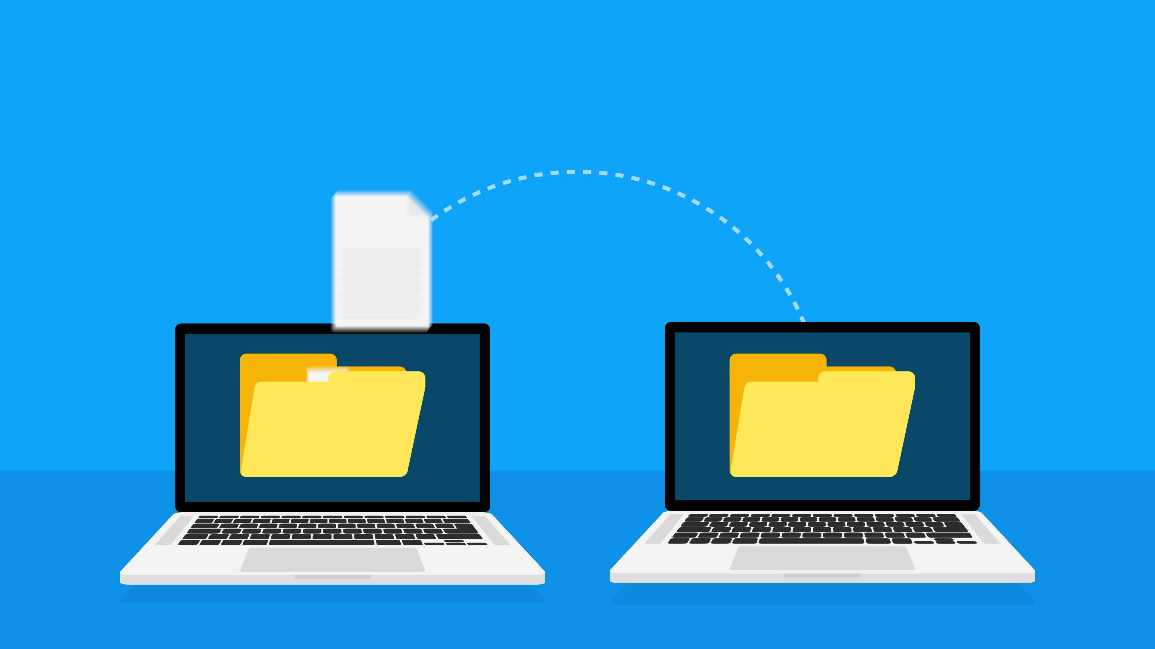 Modern flat icon with file transfer on white background. Motion ...