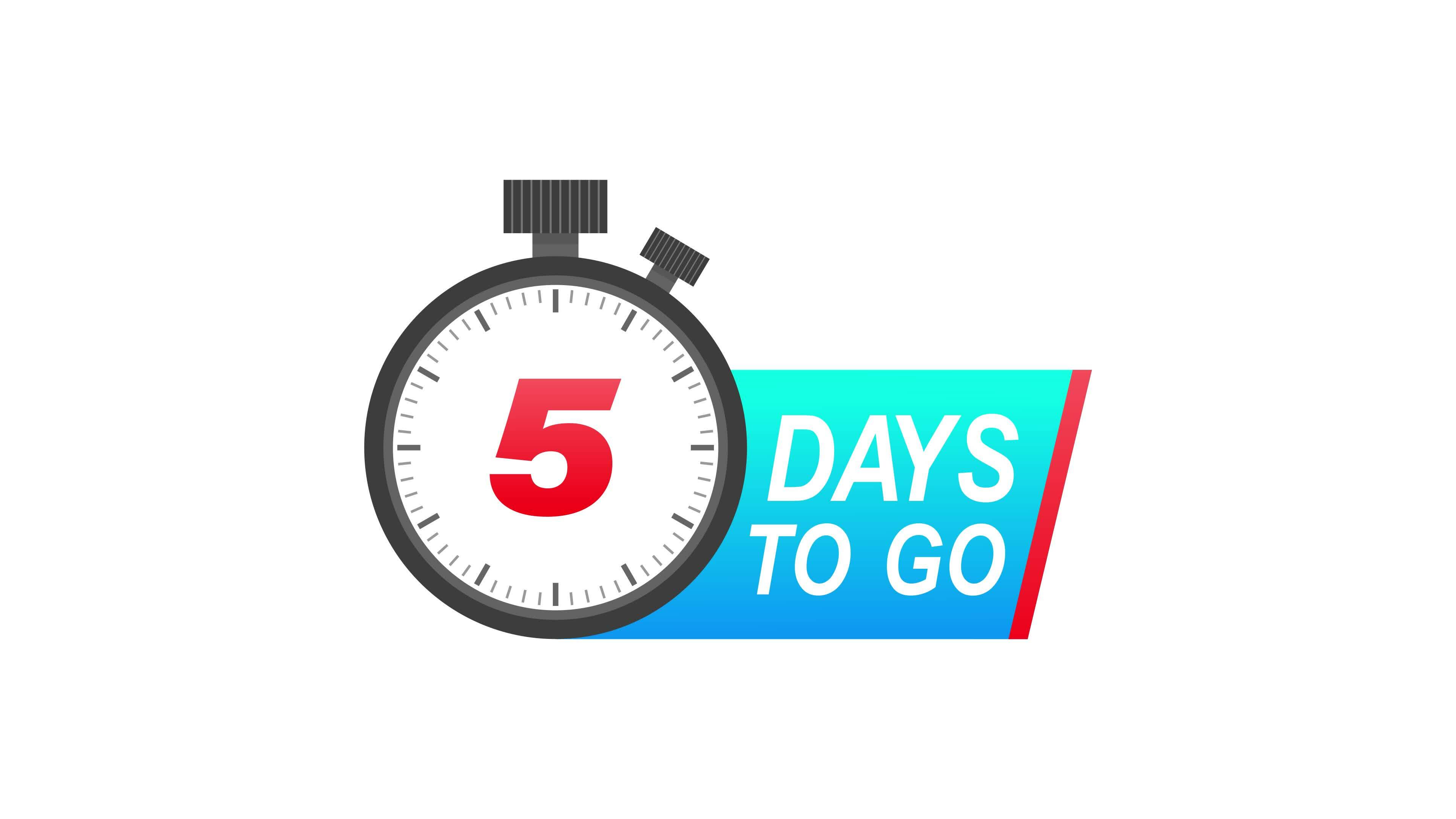 Five days to go timer icon on white background. To go sign. Motion graphics. 28260343 Stock ...