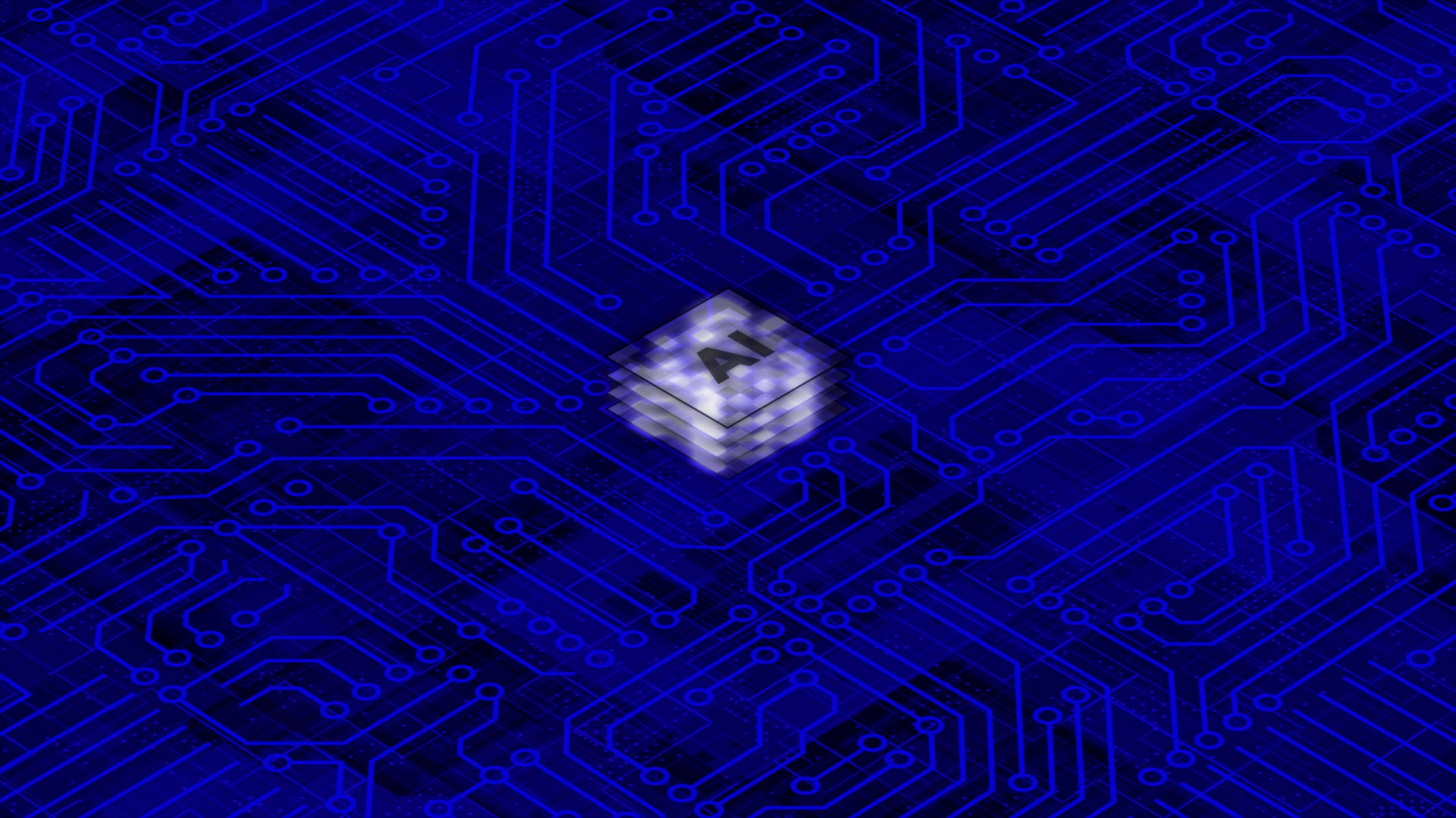 Blue 3d Computer chip with connections and signals. AI Computer processor background. Mother ...