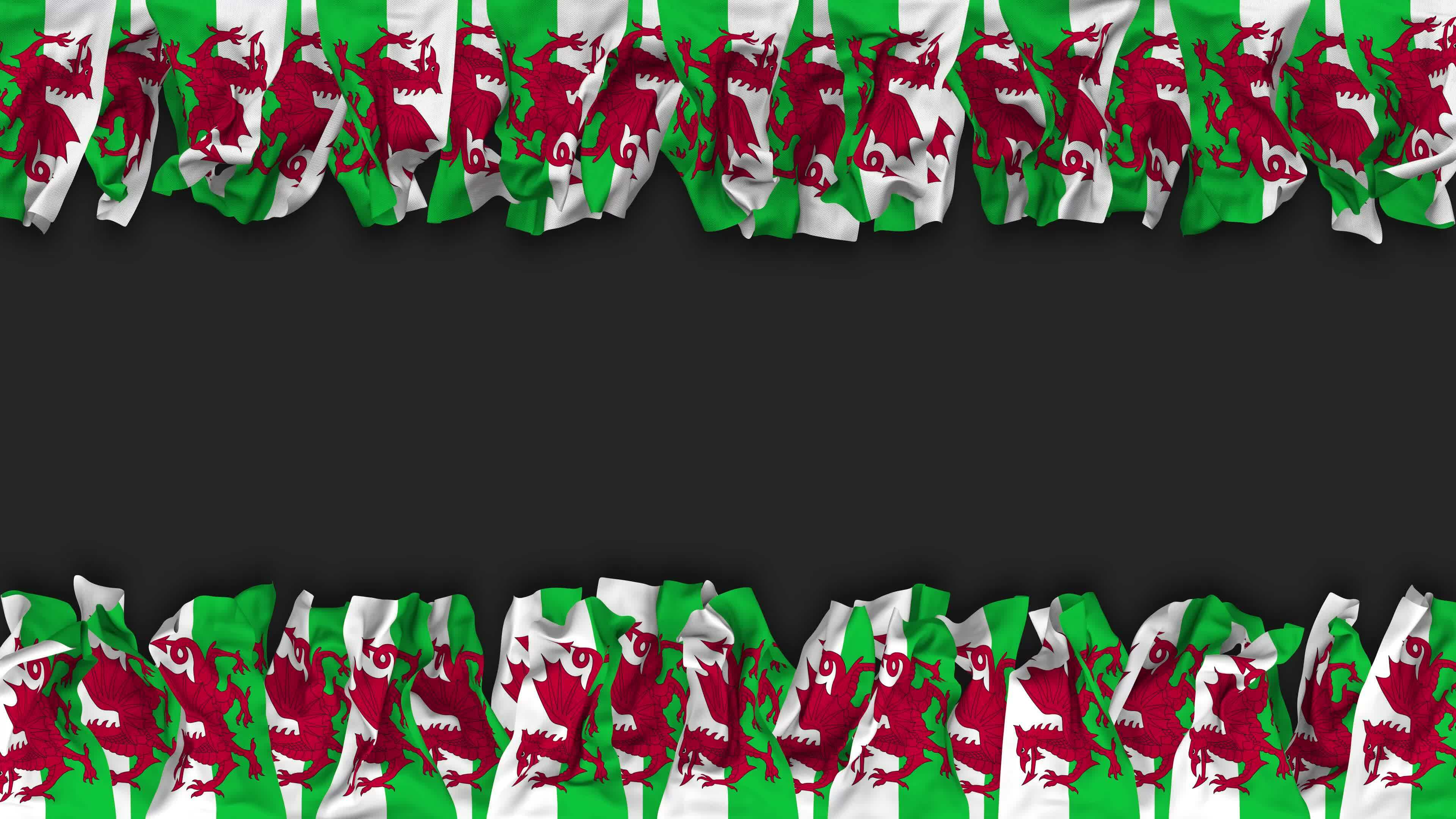 Wales Flag Hanging Banner Seamless Looping With Bump And Plain Texture