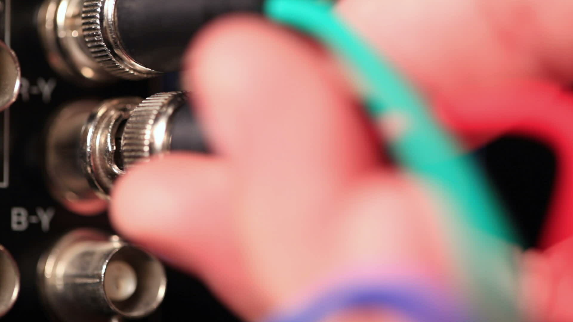 Inserting rgb component video cable to the professional recorder ... Inserting rgb component video cable to the professional recorder ...