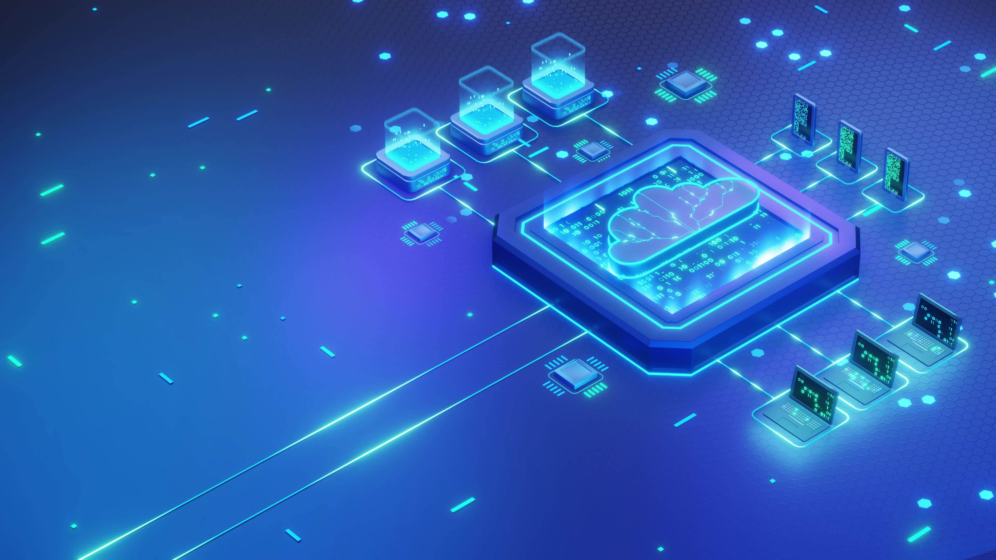 Cloud Computing Connects To Network Computer Mobile Phone To Upload
