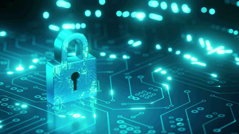 Animation Of Online Security Padlock Data Processing Over Computer